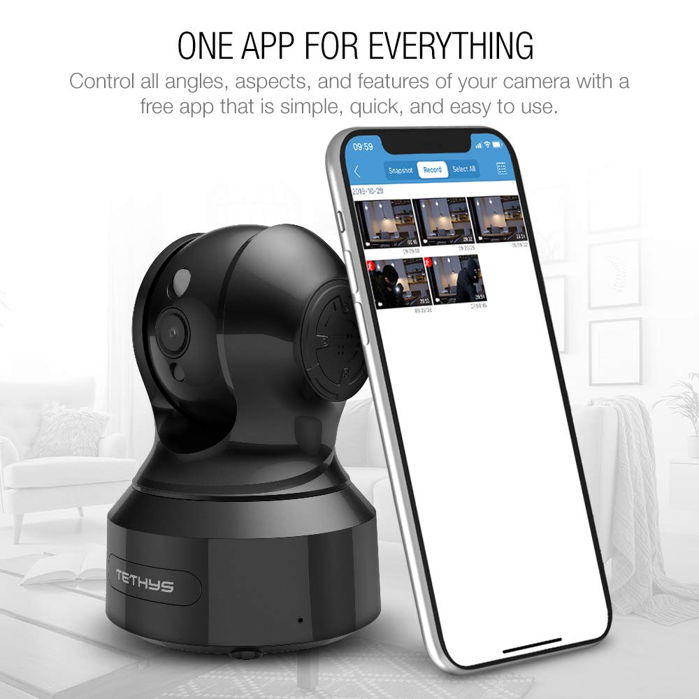 TETHYS Wireless Security Camera 1080P Indoor [Work with Alexa] Pan/Tilt WiFi Smart IP Camera Dome Surveillance System w/Night Vision,Motion Detection,2-Way Audio,Cloud for Home,Business, Baby Monitor