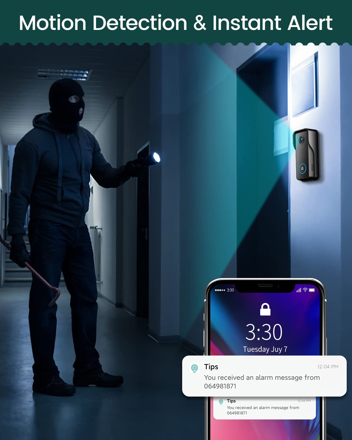 Morecam Wireless Video Doorbell Camera with Chime, Door Bell Ringer Wireless with Camera, 2K FHD, Motion Detector, Night Vision, 2-Way Audio, Video Call, Battery Powered, No Subscription(SD Storage)