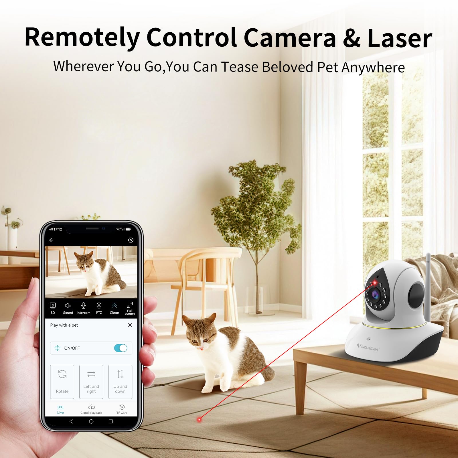 VSTARCAM Pet Camera, Cat Camera with Laser Wireless Dog Camera 1080P Cat Toys, Night Vision Sound Motion Alerts, APP Remote Control Home Security Camera for Pet &Baby