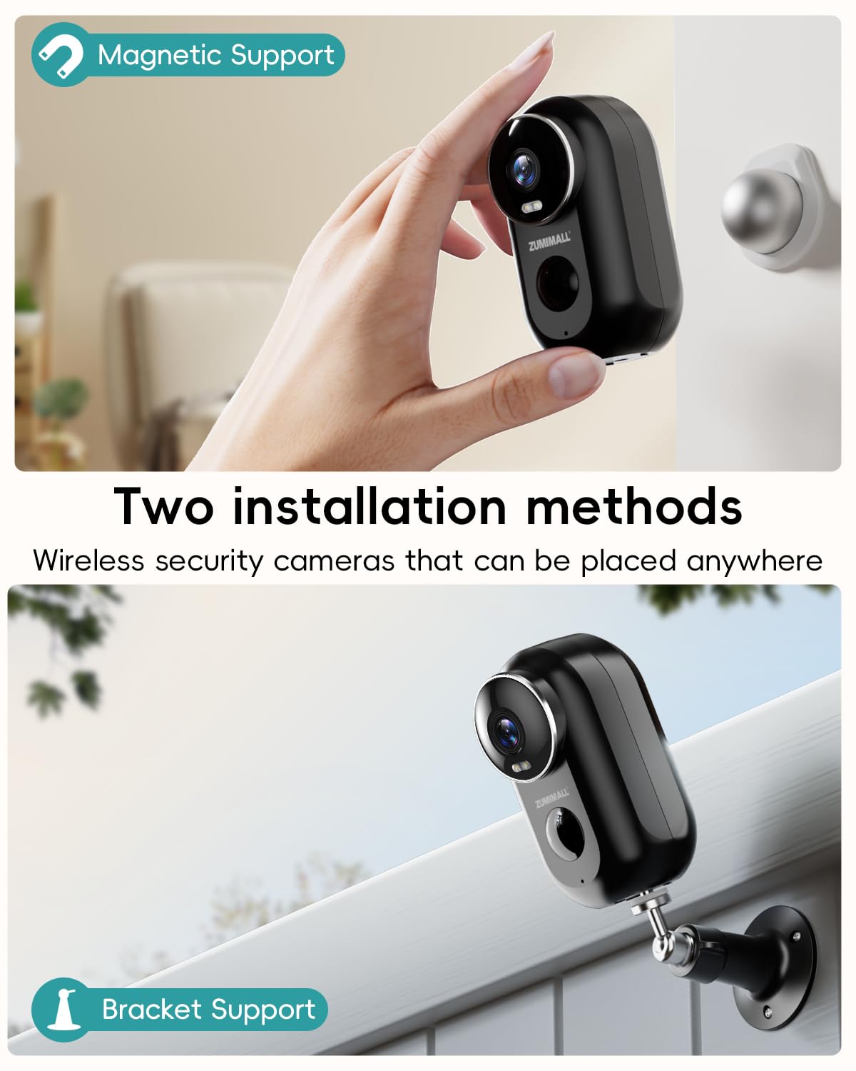 ZUMIMALL Outdoor Security Cameras, 2K FHD Battery Powered Wireless Indoor Surveillance Camera with Siren, Night Vision, PIR Motion Detection, Free Cloud Storage, IP66 Waterproof, 2.4G WiFi (No 5G)