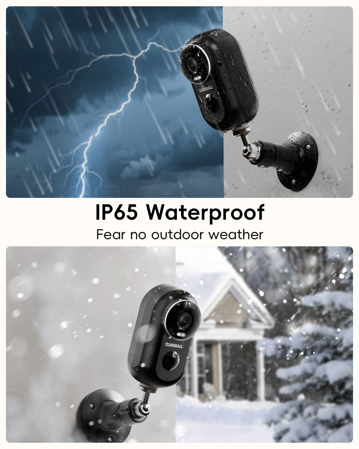 ZUMIMALL Outdoor Security Cameras, 2K FHD Battery Powered Wireless Indoor Surveillance Camera with Siren, Night Vision, PIR Motion Detection, Free Cloud Storage, IP66 Waterproof, 2.4G WiFi (No 5G)