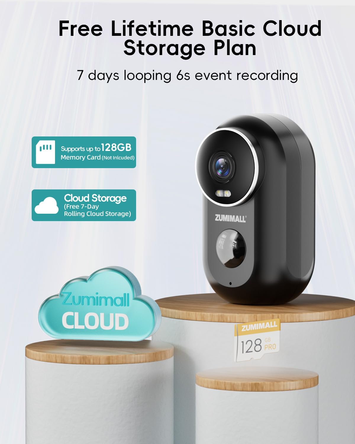 ZUMIMALL Outdoor Security Cameras, 2K FHD Battery Powered Wireless Indoor Surveillance Camera with Siren, Night Vision, PIR Motion Detection, Free Cloud Storage, IP66 Waterproof, 2.4G WiFi (No 5G)