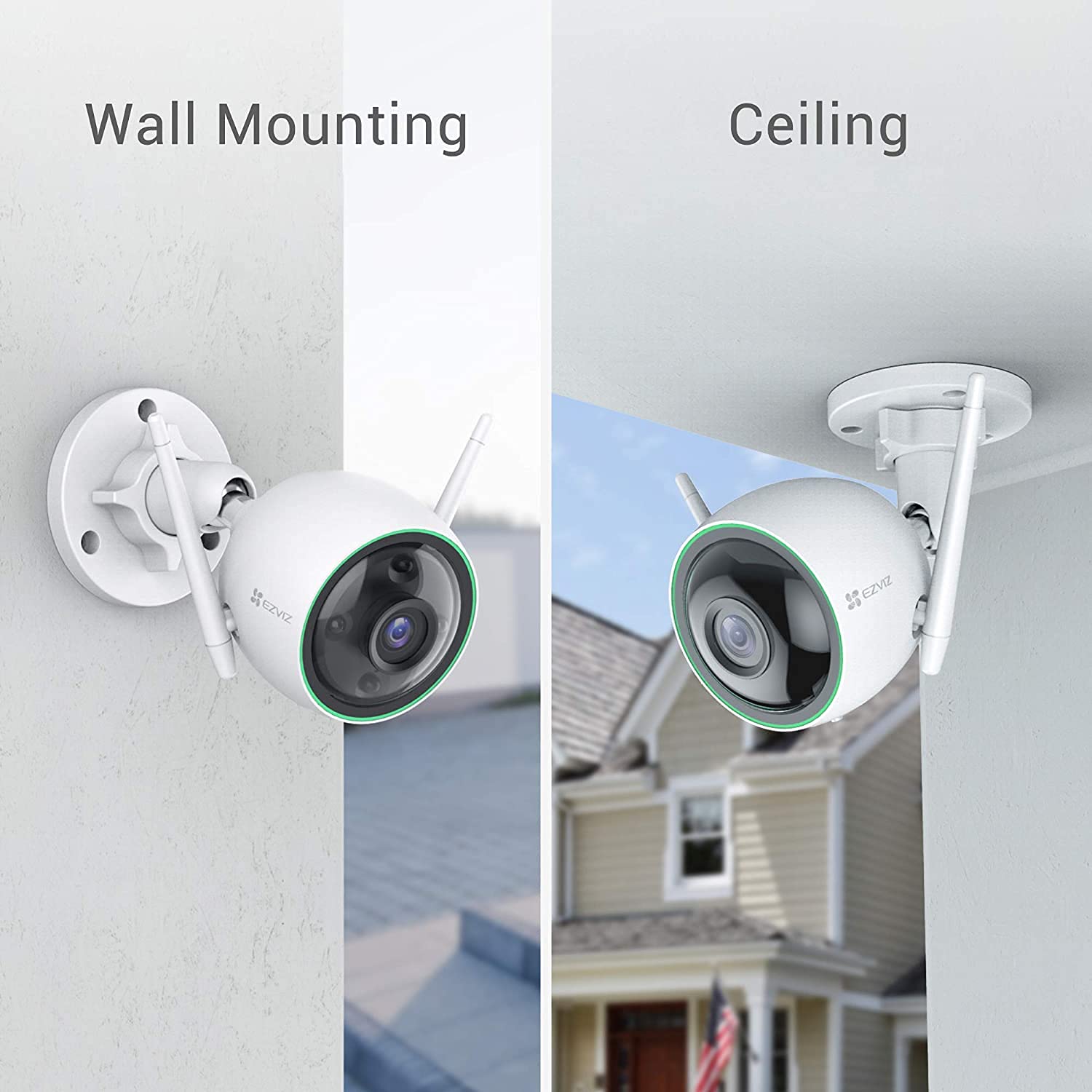 EZVIZ Outdoor Security Camera Color Night Vision, 1080P AI-Powered Person Detection, H.265, IP67 Waterproof, Customizable Detection Zones, 2.4GHz WiFi Supports MicroSD Card up to 256GB(C3N)