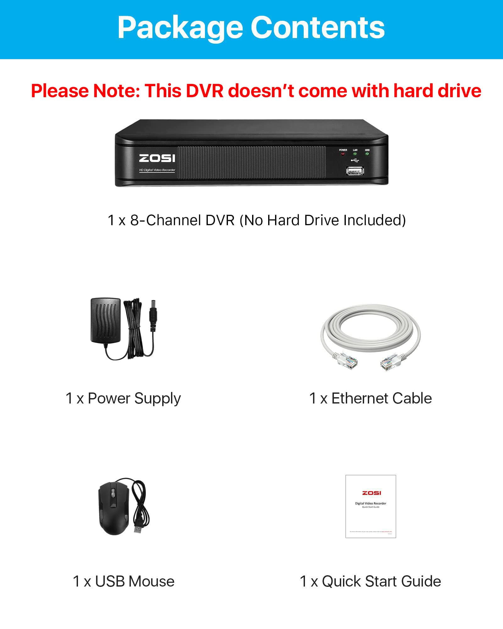 ZOSI H.265+ 5MP Lite CCTV DVR 8 Channel Full 1080p, Remote Access, Motion Detection, Alert Push, Hybrid Capability 4-in-1(Analog/AHD/TVI/CVI) Surveillance DVR for Security Camera (No Hard Drive)