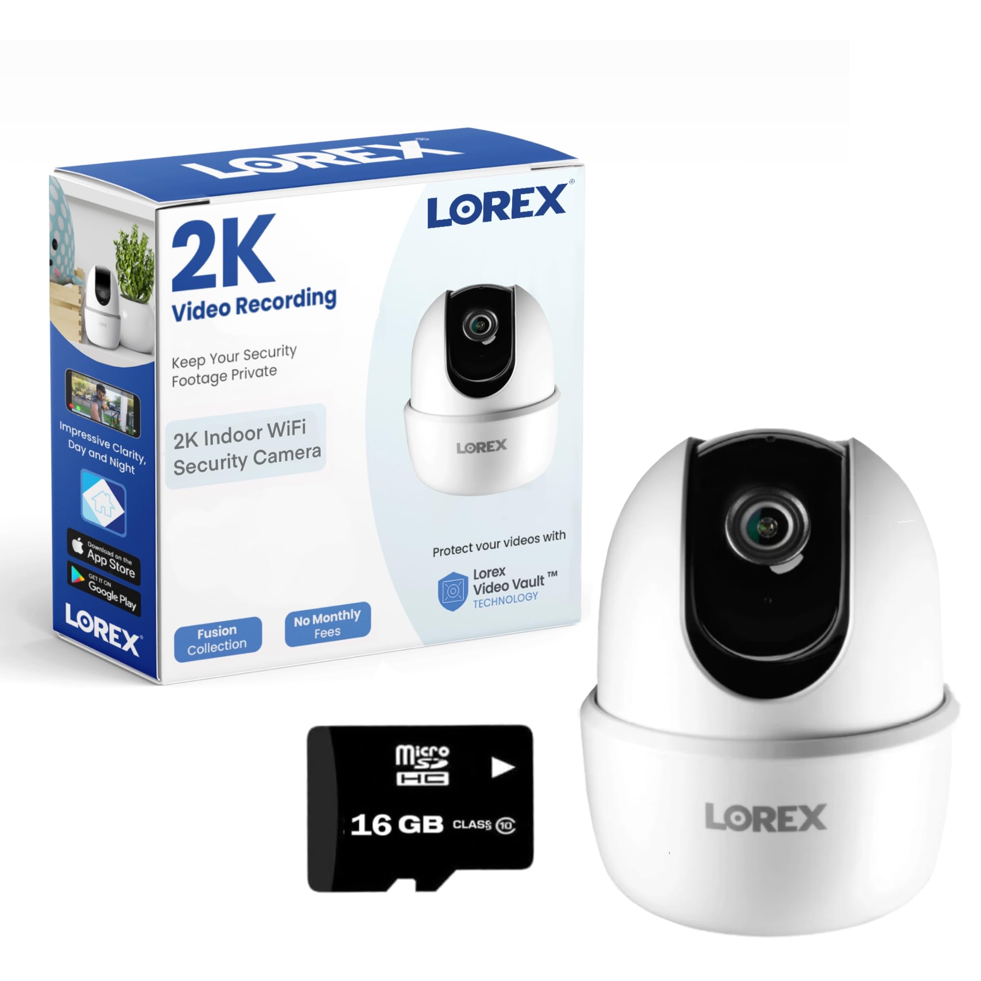 Lorex Pan & Tilt Indoor Security Camera, Wireless 2K WiFi Camera with Person Detection, Two-Way Talk and Smart Home Compatibility, 16GB MicroSD, 1 Camera