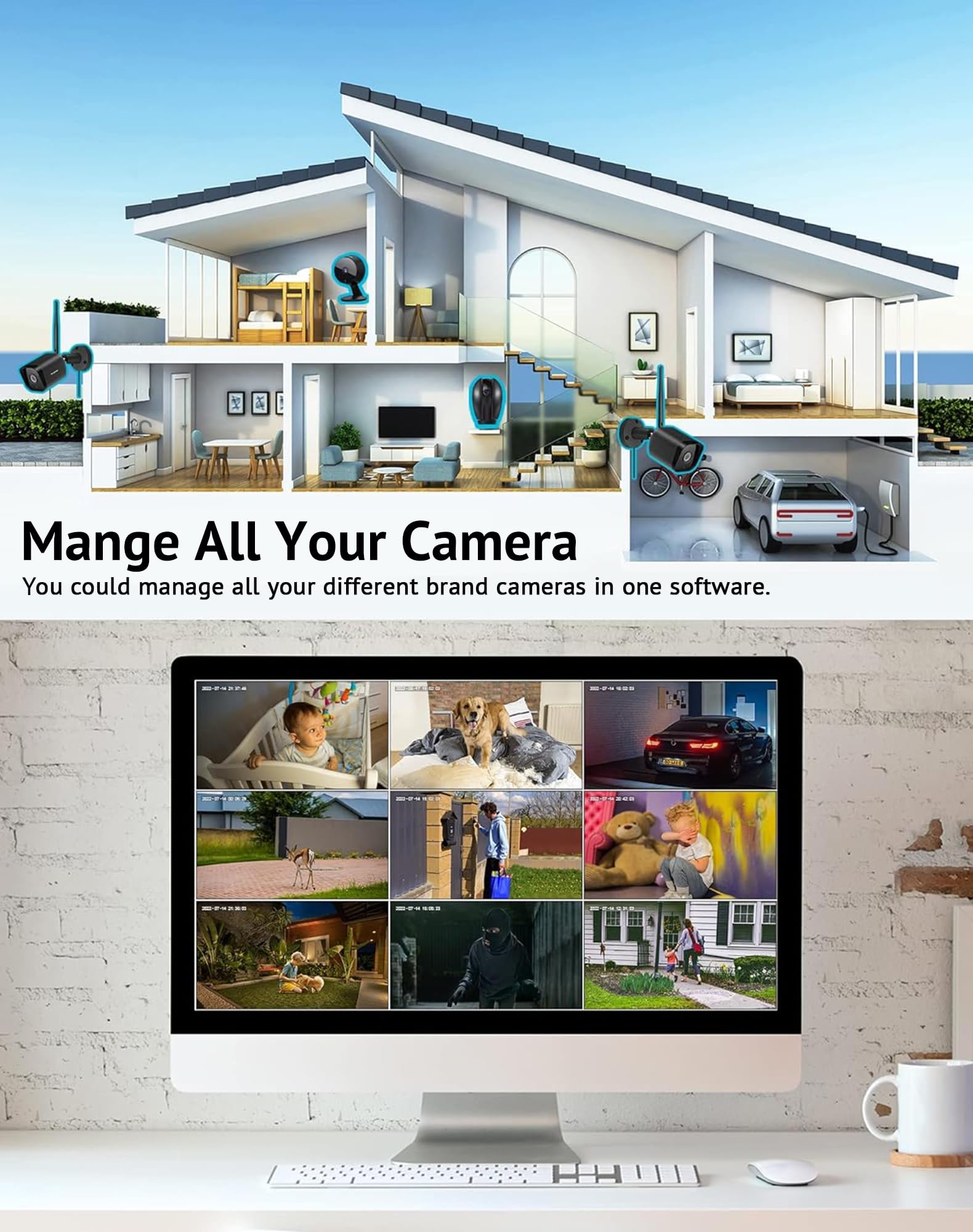 LaView Outdoor Security Cameras 1080P HD,Cameras for Home Security with AI Human Detection,Waterproof IP65,2-Way Audio,Clear Night Vision,2.4G WiFi,SD Card Slot&US Cloud Storage,Work with Alexa,ONVIF
