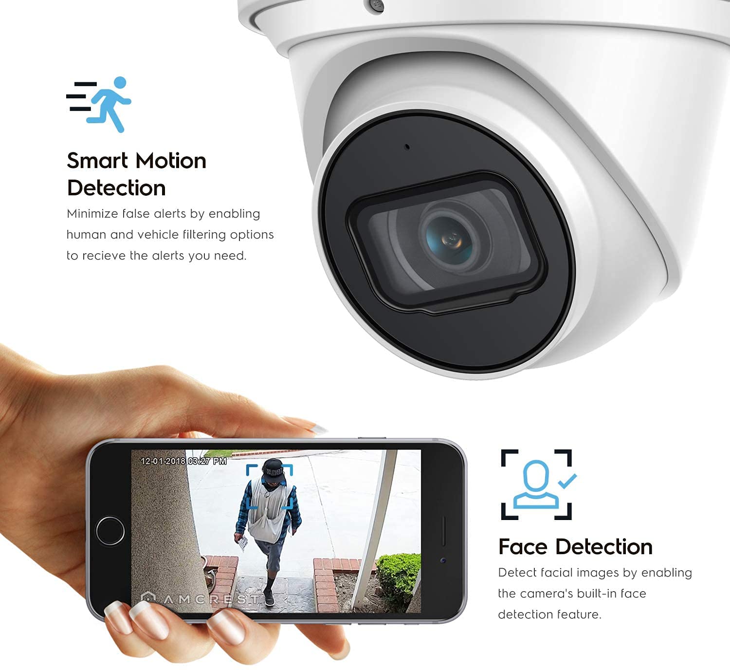 Amcrest 4K POE Camera AI Human/Vehicle Detection, UltraHD 8MP Outdoor Security Turret POE IP Camera, 3840x2160, Wide Angle, IP67 Weatherproof, MicroSD, Built in Mic, White (IP8M-T2669EW-AI)