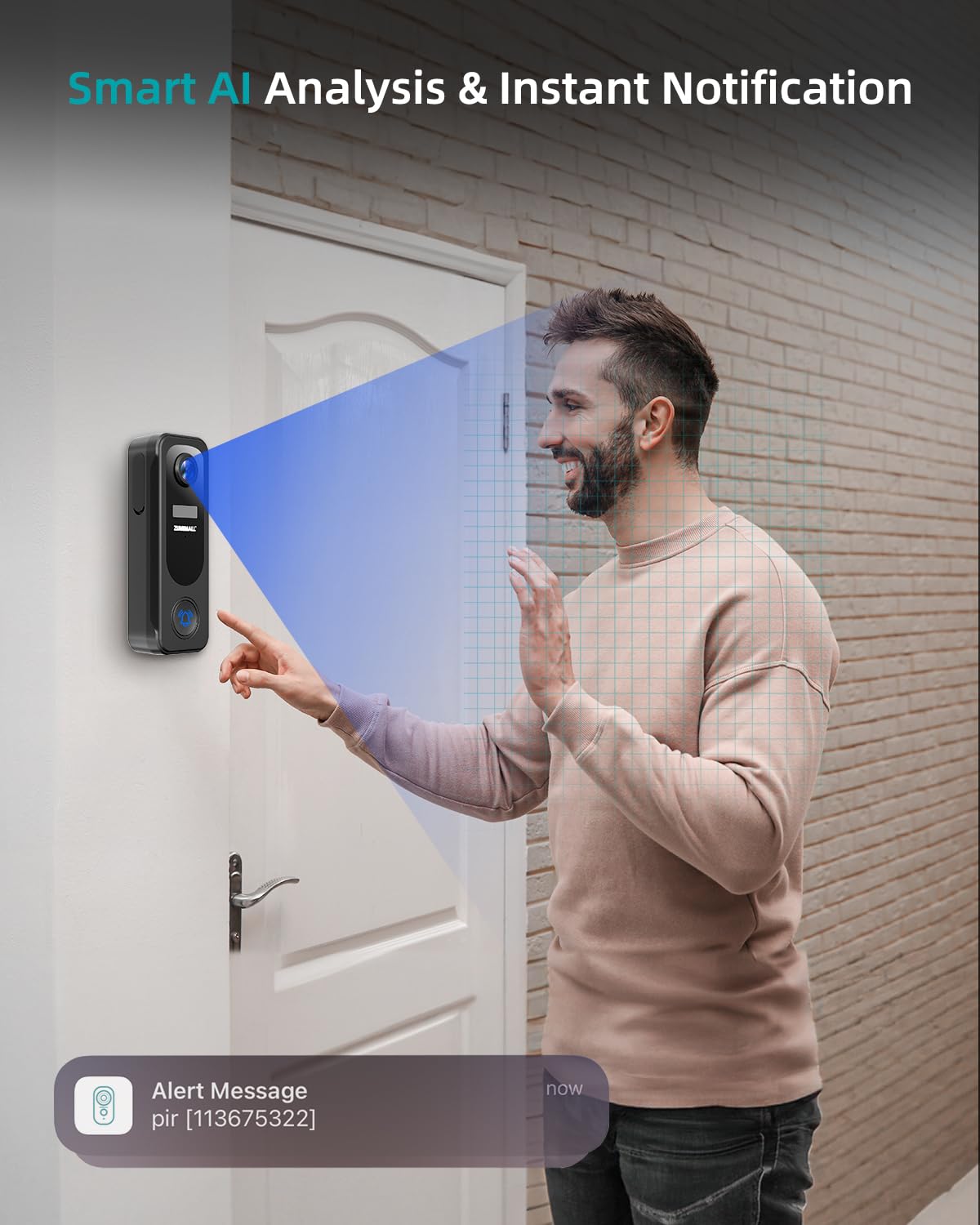 ZUMIMALL 2K FHD Doorbell Camera Wireless, WiFi Video Doorbell Camera with Chime, IP66 Waterproof, Motion Detection, Night Vision, 2-Way Audio, Local & Cloud Storage, 2.4G WiFi, 30s Voice Message