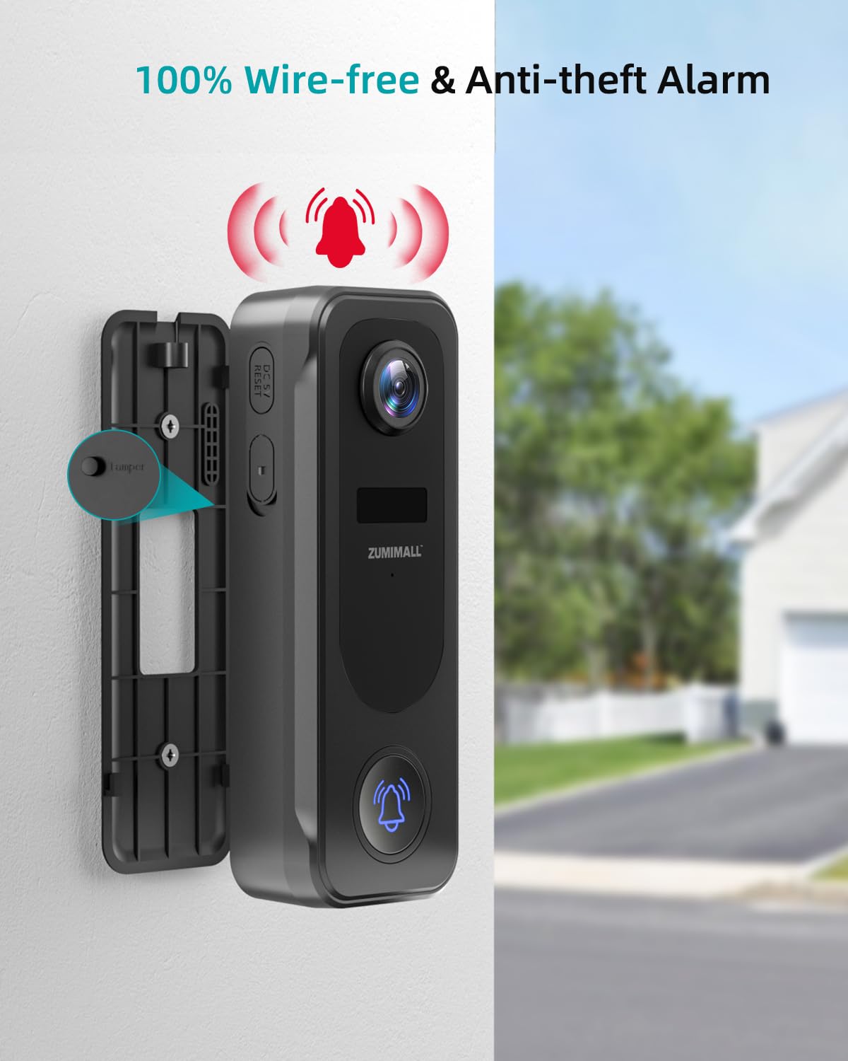 ZUMIMALL 2K FHD Doorbell Camera Wireless, WiFi Video Doorbell Camera with Chime, IP66 Waterproof, Motion Detection, Night Vision, 2-Way Audio, Local & Cloud Storage, 2.4G WiFi, 30s Voice Message