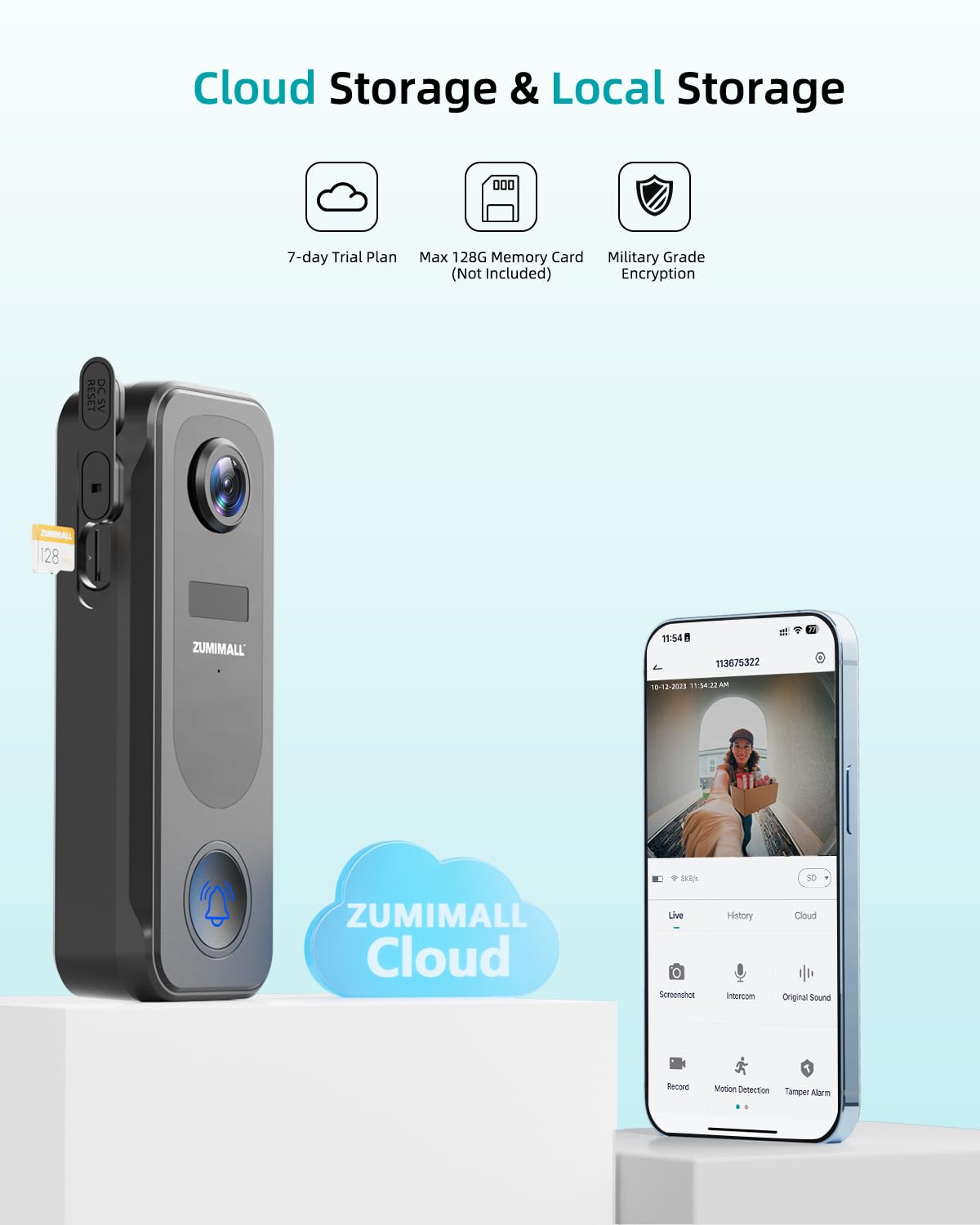 ZUMIMALL 2K FHD Doorbell Camera Wireless, WiFi Video Doorbell Camera with Chime, IP66 Waterproof, Motion Detection, Night Vision, 2-Way Audio, Local & Cloud Storage, 2.4G WiFi, 30s Voice Message