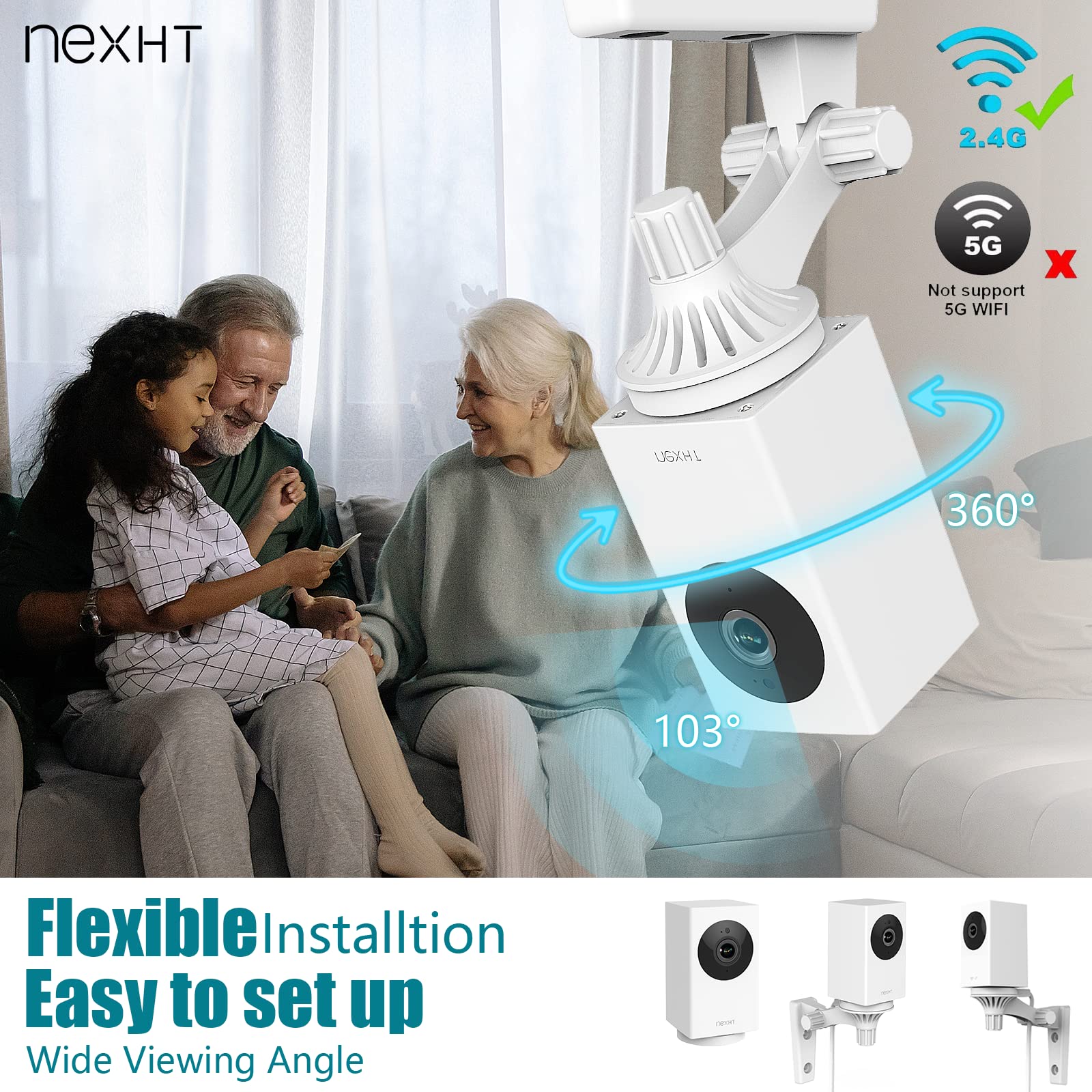 NexHT 1080P Pan/Tilt/Zoom Indoor Smart Camera Wi-Fi Viewing for Baby, Elderly, Pet, with Night Vision, Motion Detection and 2-Way Audio (86336), White, 3.36 x 1.92 x 1.86 inches
