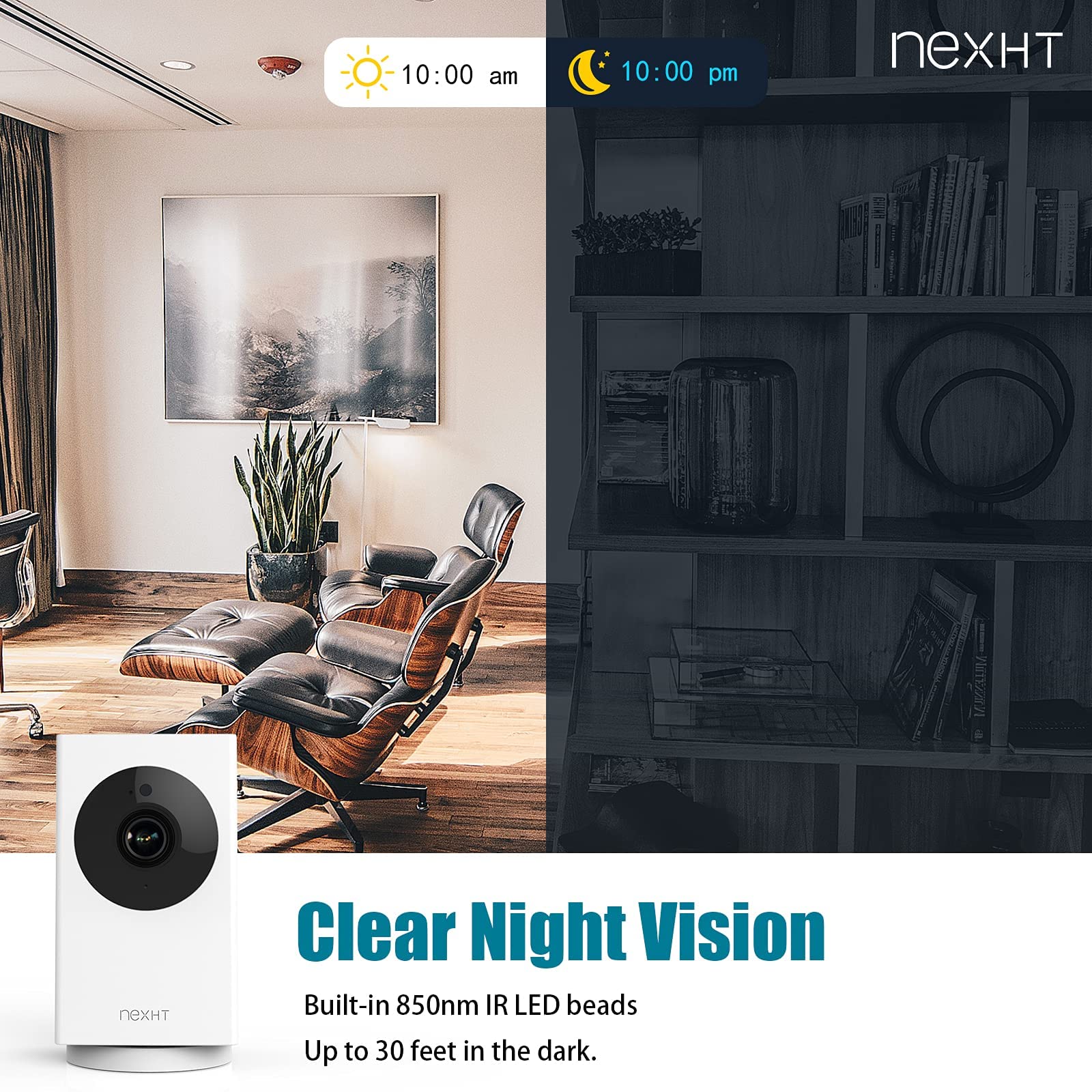 NexHT 1080P Pan/Tilt/Zoom Indoor Smart Camera Wi-Fi Viewing for Baby, Elderly, Pet, with Night Vision, Motion Detection and 2-Way Audio (86336), White, 3.36 x 1.92 x 1.86 inches