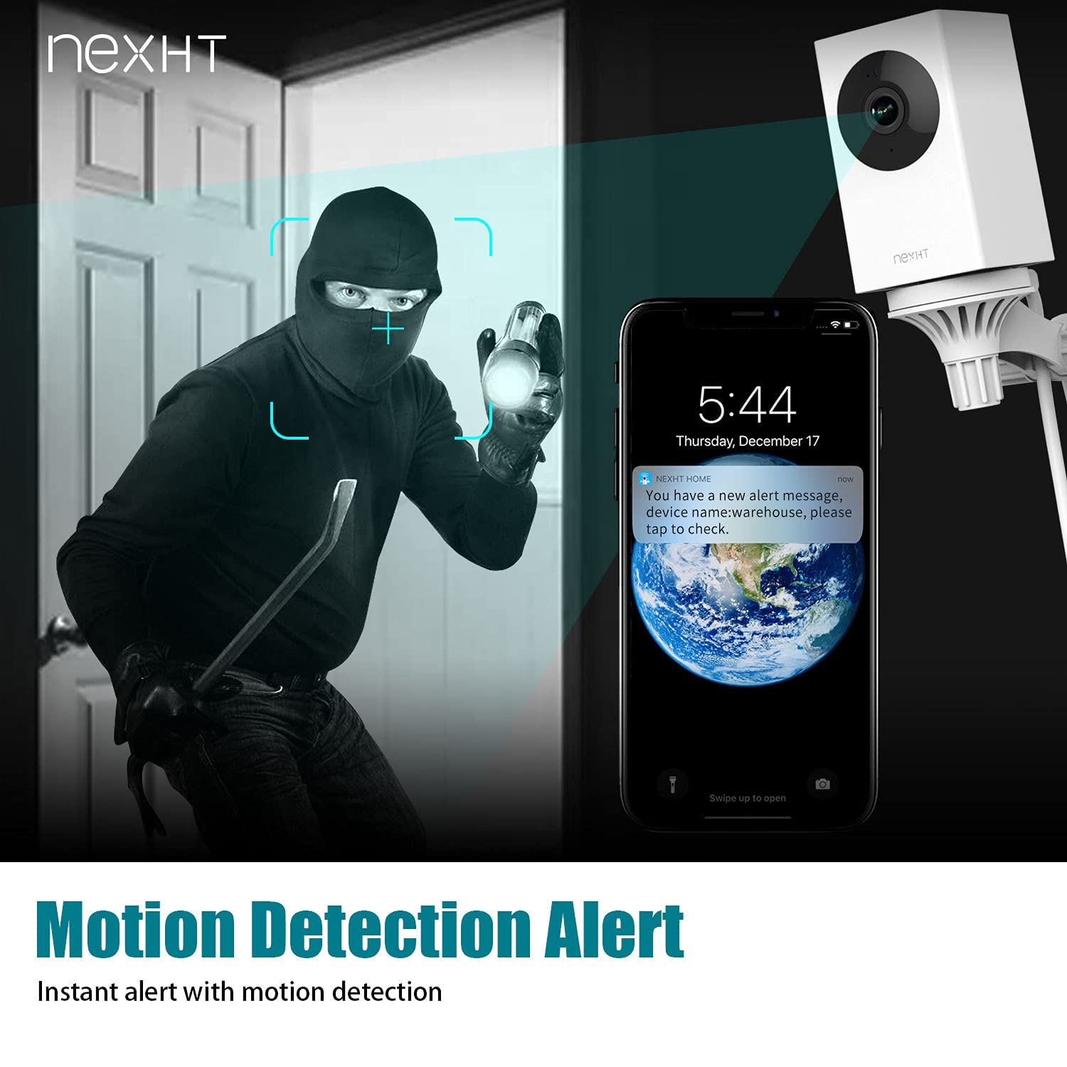 NexHT 1080P Pan/Tilt/Zoom Indoor Smart Camera Wi-Fi Viewing for Baby, Elderly, Pet, with Night Vision, Motion Detection and 2-Way Audio (86336), White, 3.36 x 1.92 x 1.86 inches
