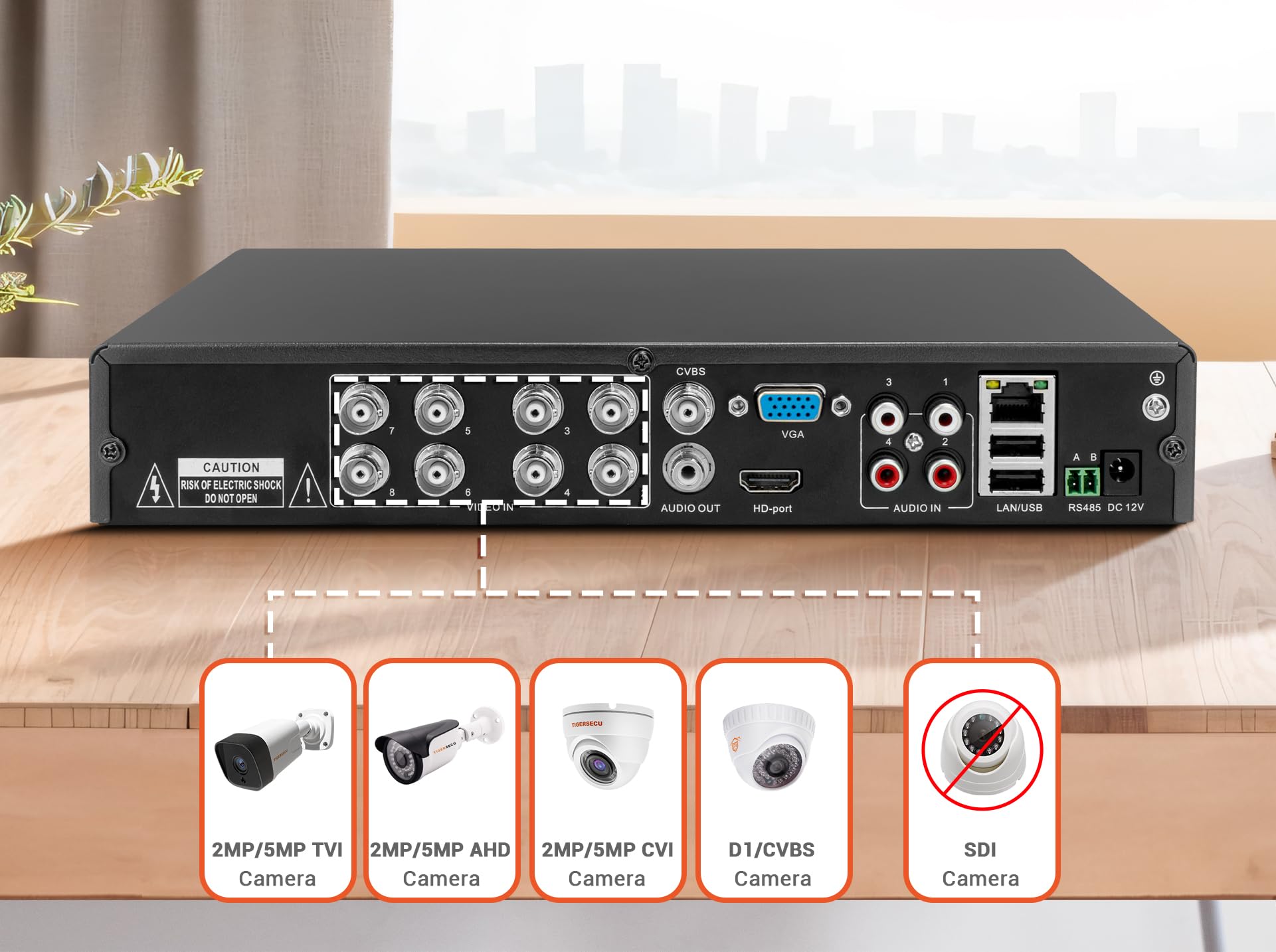 TIGERSECU Super HD 1080P 8-Channel Hybrid 4-in-1 DVR Security Recorder with 1TB Hard Drive, for 2MP TVI/AHD/CVI/Analog Cameras (Cameras Not Included)