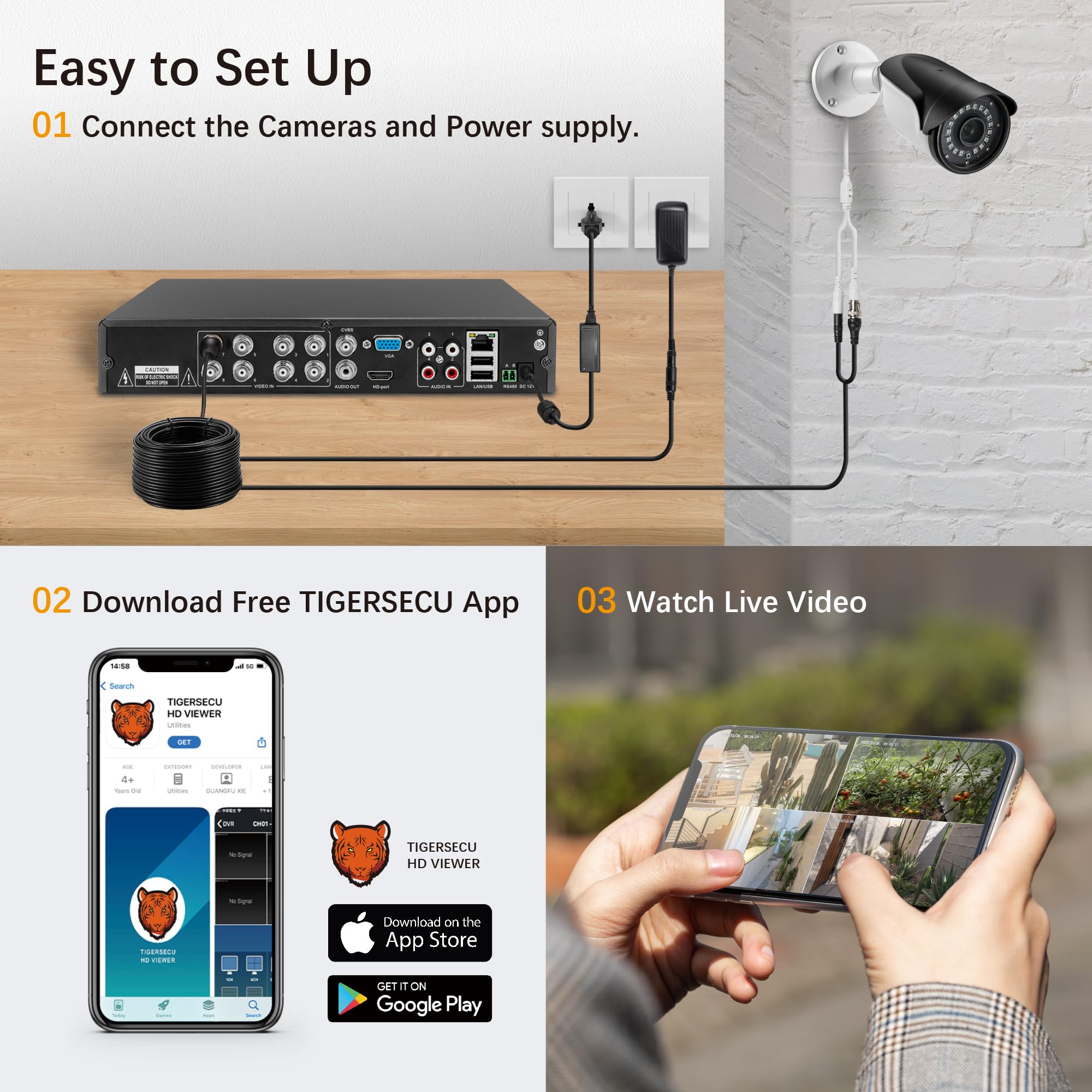 TIGERSECU Super HD 1080P 8-Channel Hybrid 4-in-1 DVR Security Recorder with 1TB Hard Drive, for 2MP TVI/AHD/CVI/Analog Cameras (Cameras Not Included)