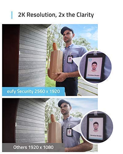 eufy Security, Wi-Fi Video Doorbell, 2K Resolution, No Monthly Fees, Local Storage, Human Detection, with Wi-Fi Chime–Requires Existing Doorbell Wires and Installation Experience, 16-24 VAC, 30 VA