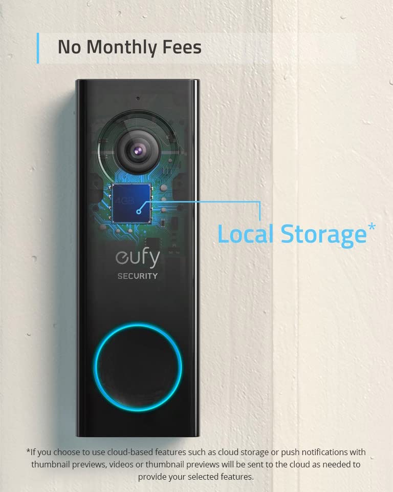 eufy Security, Wi-Fi Video Doorbell, 2K Resolution, No Monthly Fees, Local Storage, Human Detection, with Wi-Fi Chime–Requires Existing Doorbell Wires and Installation Experience, 16-24 VAC, 30 VA
