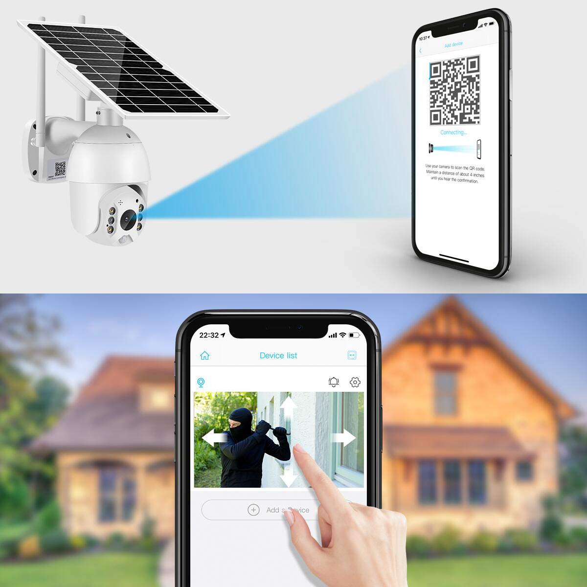 100% Wire-Free Wireless Rechargeable Battery Solar Powered Outdoor 1080P Pan Tilt WiFi Security Camera PIR Motion Recording Two-Way Audio IP65 Weatherproof Night Vision Built-in SD Slot