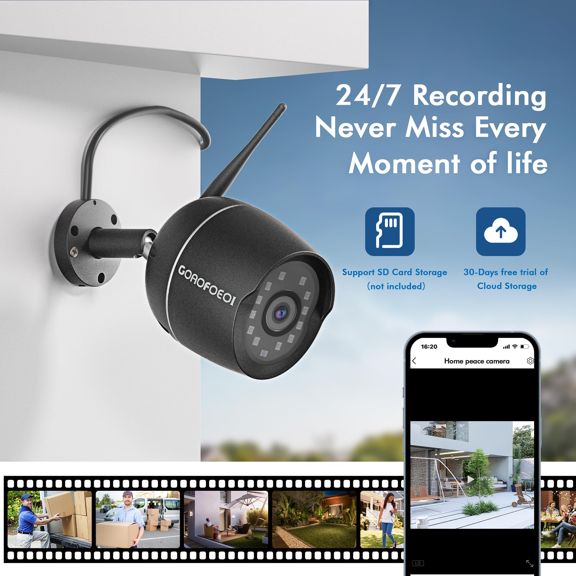 2 Pack GOAOFOEOI 1080P WiFi Full Metal Case Cameras for Home Security Outdoor Waterproof Bullet Camera Two-Way Audio, Motion Detection Alert, SD Card Cloud, Compatible with Alexa