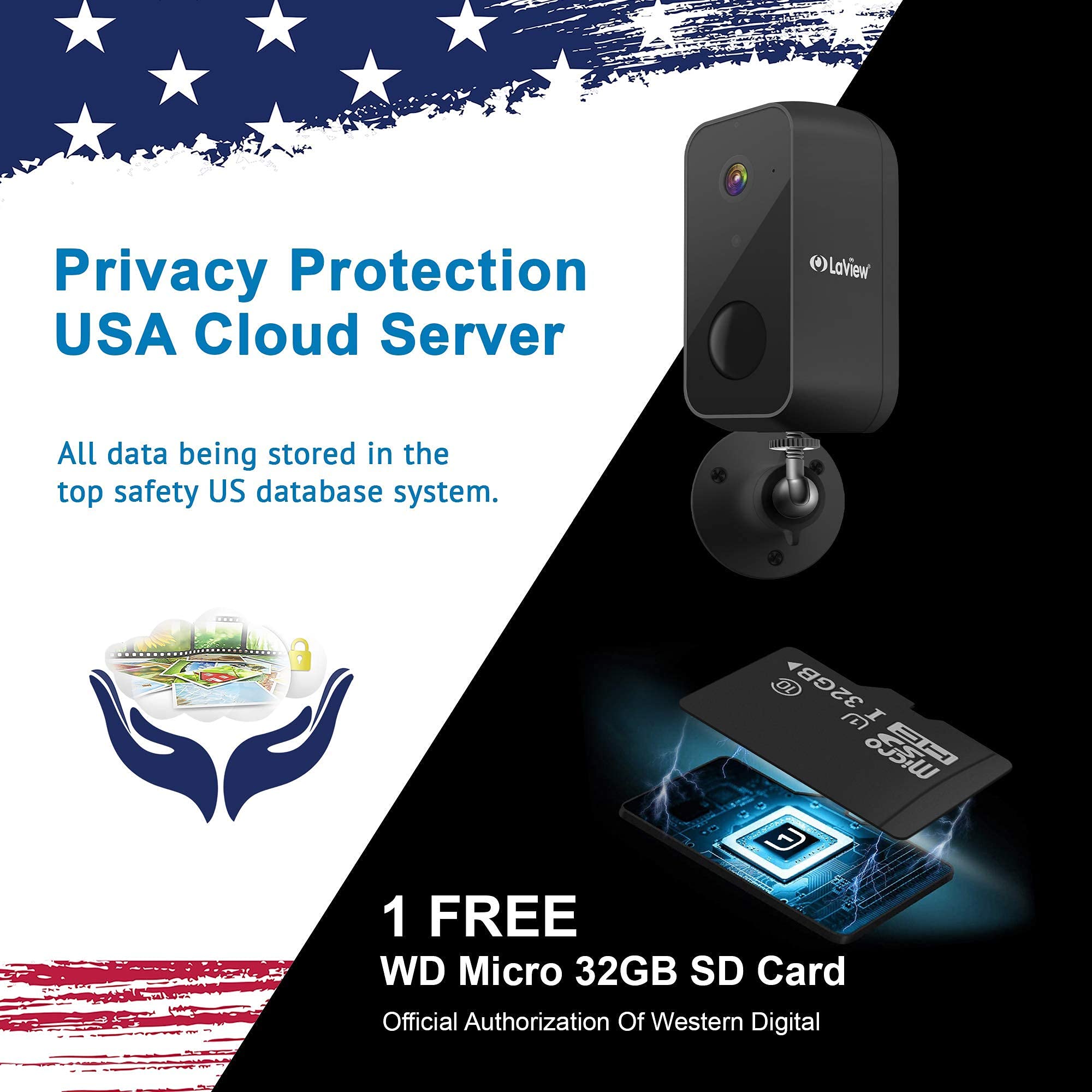 LaView Security Cameras Wireless Outdoor,1080P HD Battery Powered 9600mAh Wi-Fi Camera, Outdoor Security Cameras with AI Motion Detection,Night Vision,IP65 Waterproof,Include SD Card&USA Cloud Service