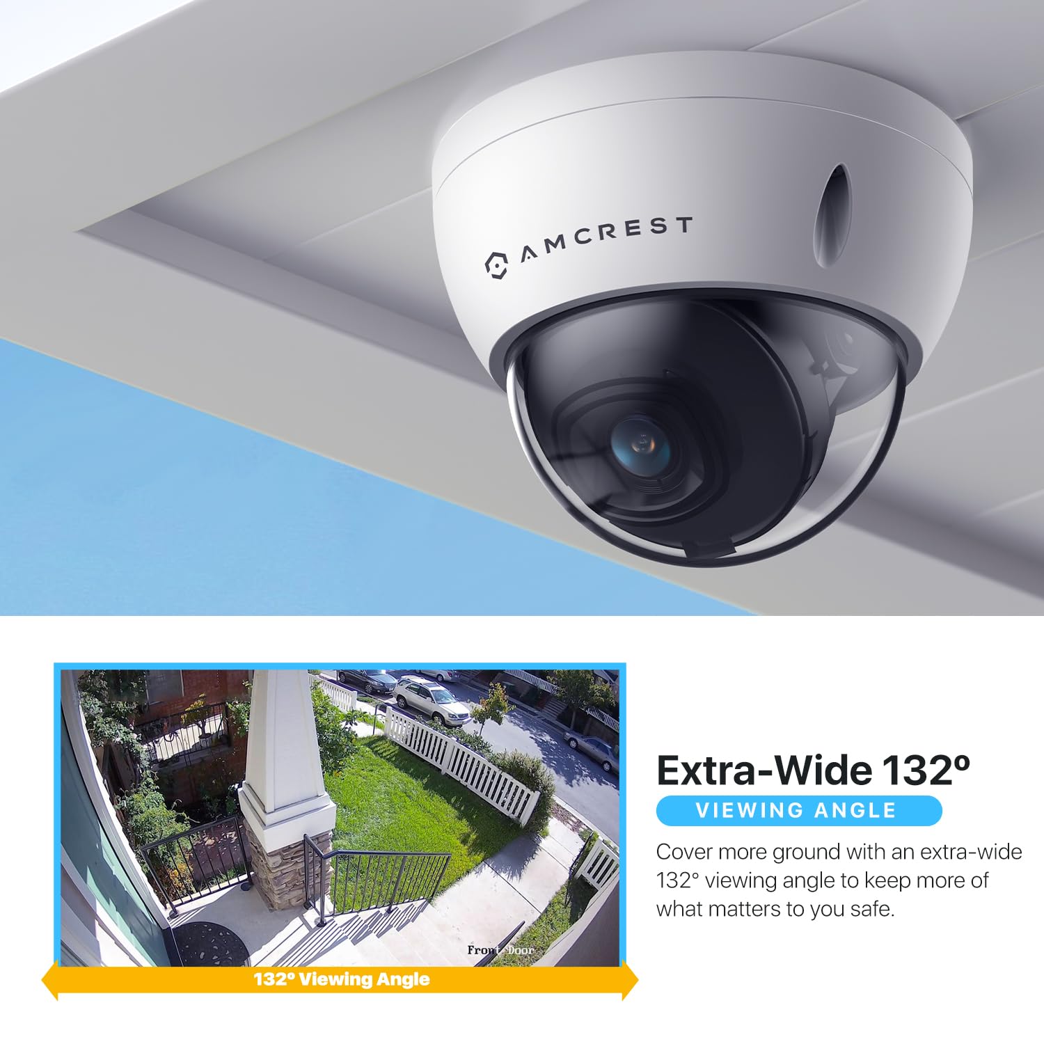 Amcrest 5MP POE Camera, Outdoor Vandal Dome Security POE IP Camera, 5-Megapixel, 98ft NightVision, 2.8mm Lens, IP67, IK10 Resistance, MicroSD 256GB (Sold Separately), Cloud, NVR (IP5M-D1188EW-28MM)