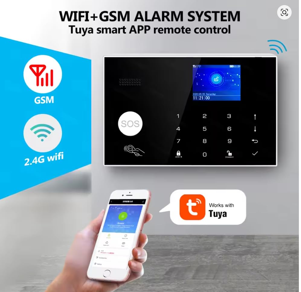 WiFi and GSM 17-Piece kit, Wireless Home Security Alarm System, Door/Window Sensor Entry Sensors (x10) with Smart Life and Tuya App Alert, 24/7 Monitoring Works with Google Assistant and Alexa