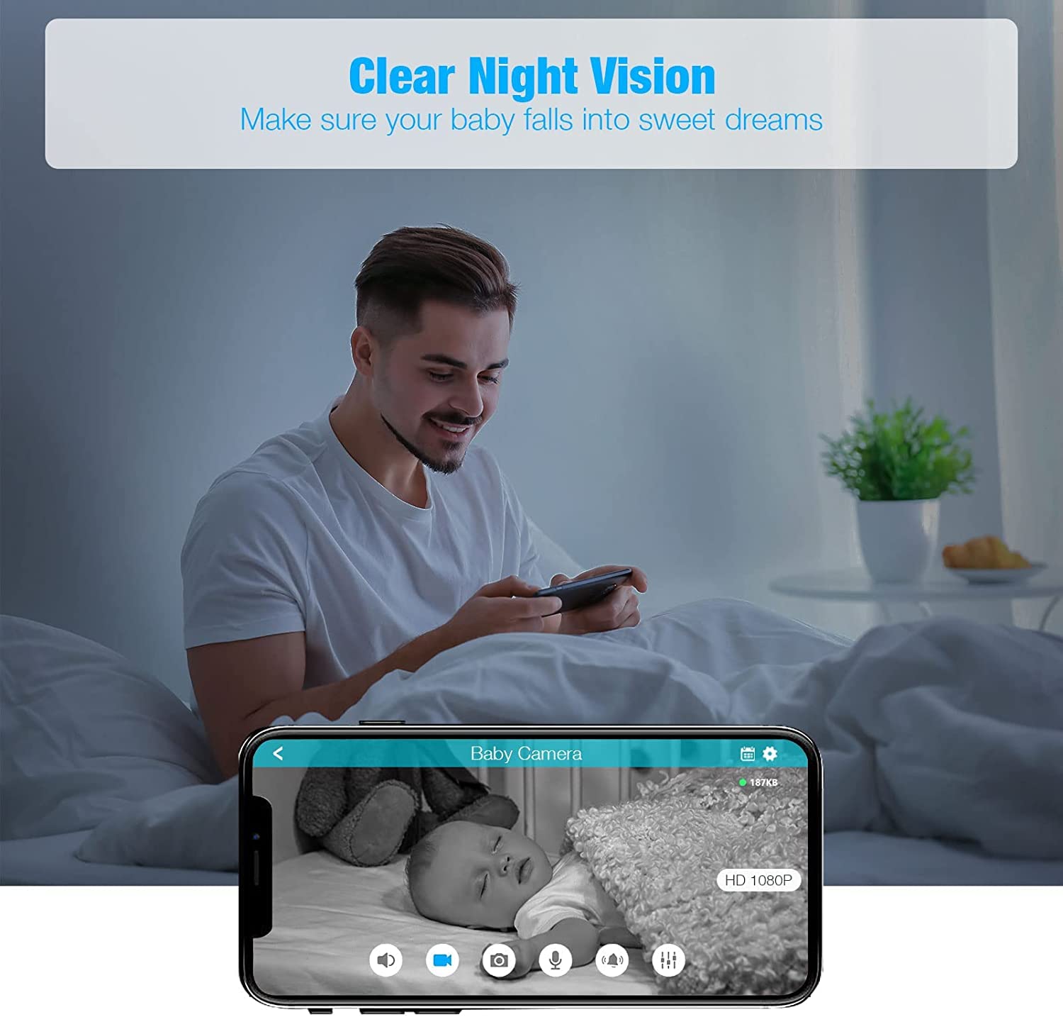 Ebitcam Baby Monitor with Camera and Audio, 1080P Indoor Pet Camera with Sound/Motion Detect, Night Vision, Two Way Talk, WiFi Connect and Compatible with Alexa Indoor Cam for Home Security Camera