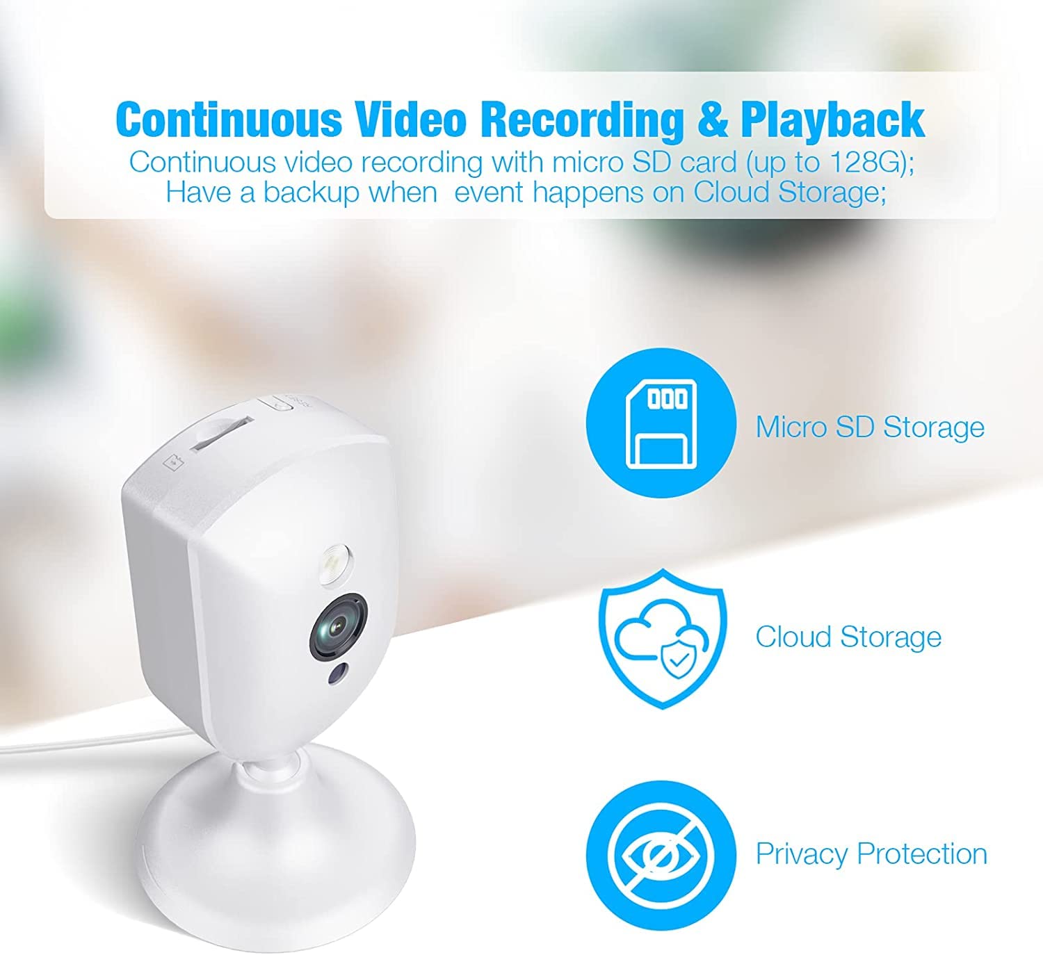 Ebitcam Baby Monitor with Camera and Audio, 1080P Indoor Pet Camera with Sound/Motion Detect, Night Vision, Two Way Talk, WiFi Connect and Compatible with Alexa Indoor Cam for Home Security Camera