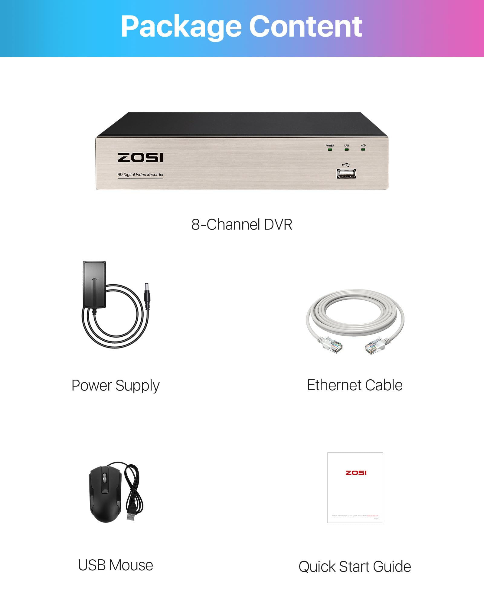 ZOSI H.265+ 8CH 5MP Lite 4-in-1 Surveillance DVR Recorders with Hard Drive 2TB for HD-TVI, CVI, CVBS, AHD 960H/720P/1080P/5MP CCTV Security Cameras System, Motion Detection, Remote Viewing,Alert Push