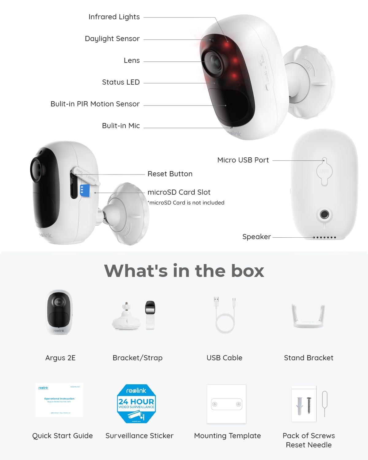 REOLINK Wireless Security Camera System Battery/Solar Powered, No Hub Needed, PIR Motion Detection, 1080p 100% Wire-Free Weatherproof, for Home Surveillance Indoor/Outdoor Use, Argus 2E