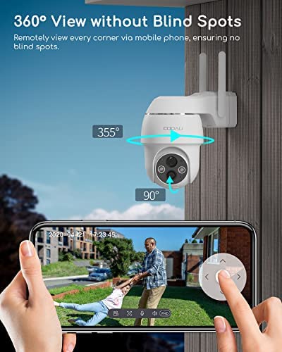 Security Camera Outdoor, 360° PTZ Security Cameras Wireless Outdoor Solar Powered, 2.4G Wireless WiFi Cameras for Home Security, 2K Night Vision, PIR Detection, 2 Way Audio,IP66,SD/Cloud Storage