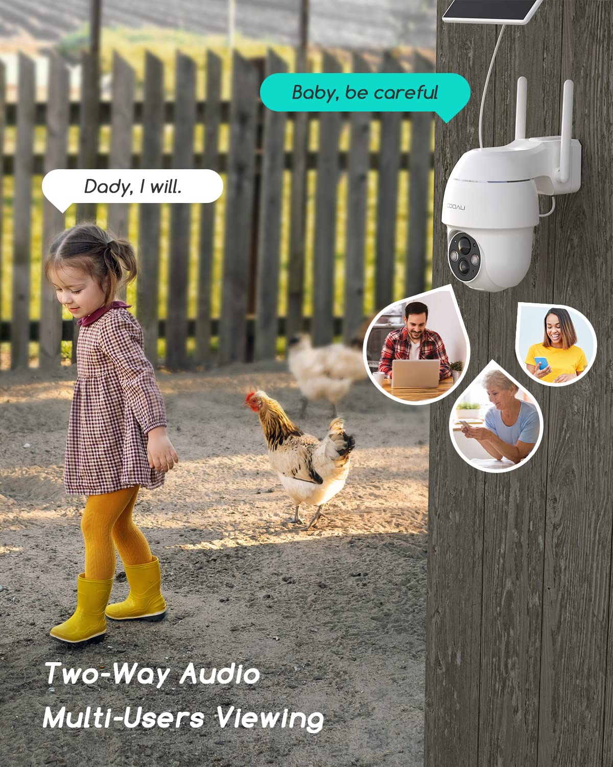 Security Camera Outdoor, 360° PTZ Security Cameras Wireless Outdoor Solar Powered, 2.4G Wireless WiFi Cameras for Home Security, 2K Night Vision, PIR Detection, 2 Way Audio,IP66,SD/Cloud Storage