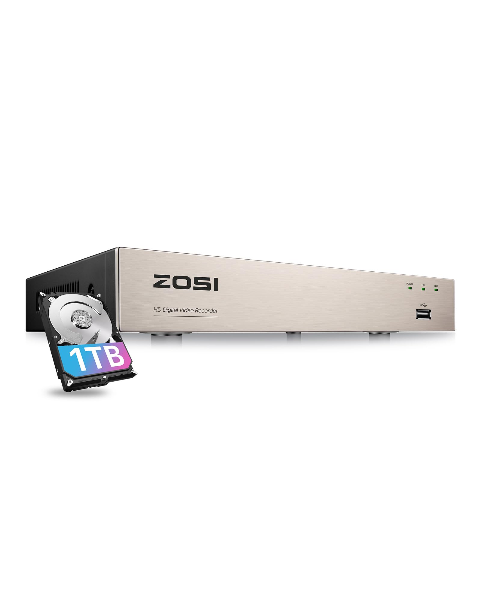 ZOSI H.265+ 5MP Lite 8 Channel Hybrid 4-in-1 HD TVI CCTV DVR, 8CH 1080P Surveillance Video Recorders with Hard Drive 1TB for Home Security Camera System,Mobile Remote Access,Motion Detection