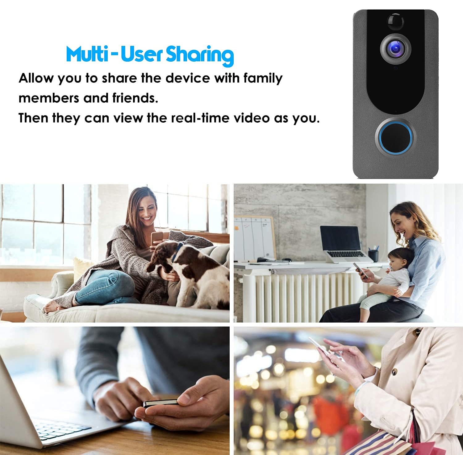 Wireless Video Doorbell Camera, WiFi Doorbell Camera IP65 Outdoor Waterproof 1080P HD WiFi Night Vision Sports Storage Free Cloud Storage for iOS & Android
