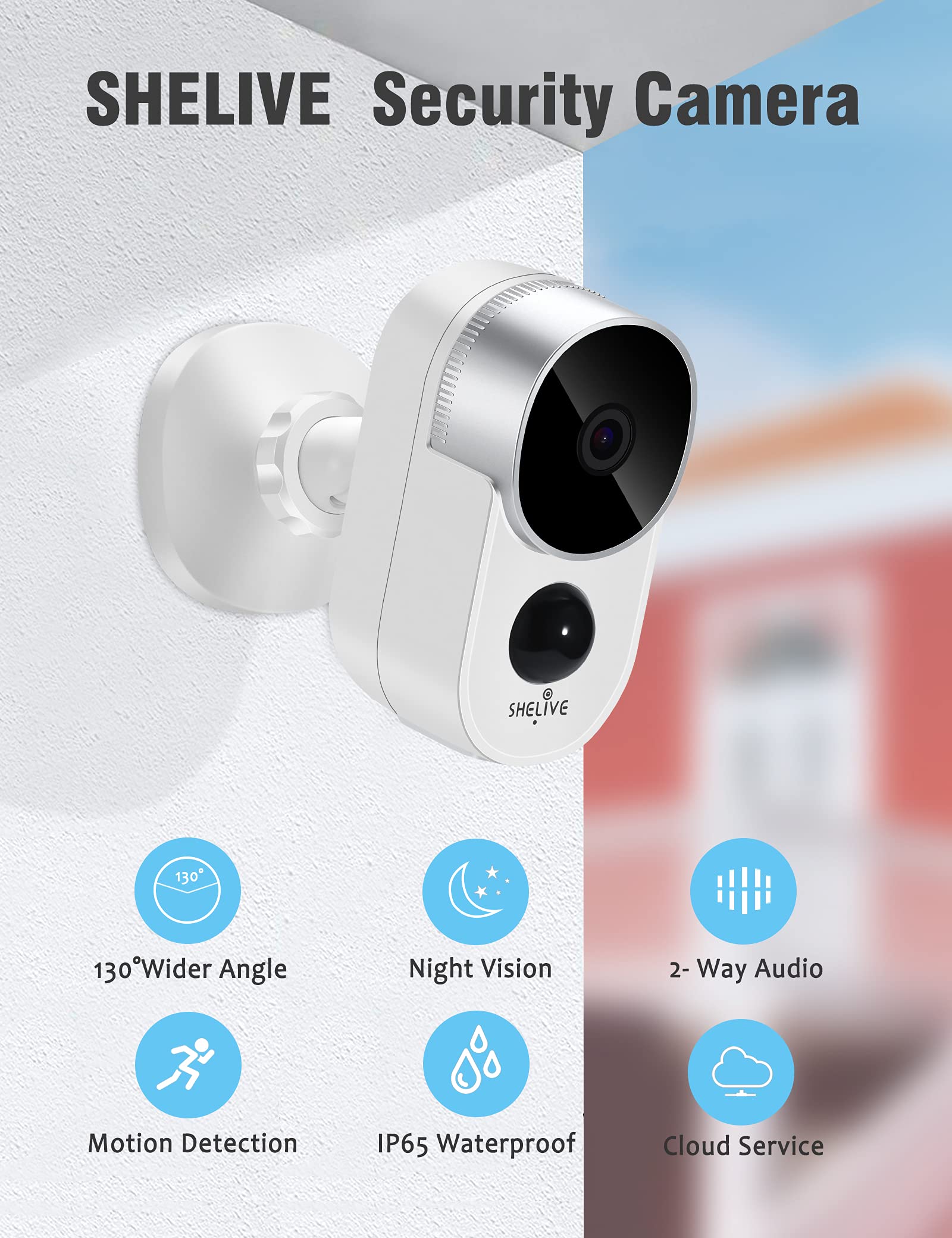SHELIVE Security Camera Outdoor, Wireless Home Surveillance Camera System with Rechargeable Battery,1080P HD,Waterproof,Night Vision,Motion Detection,2-Way Audio,SD Storage