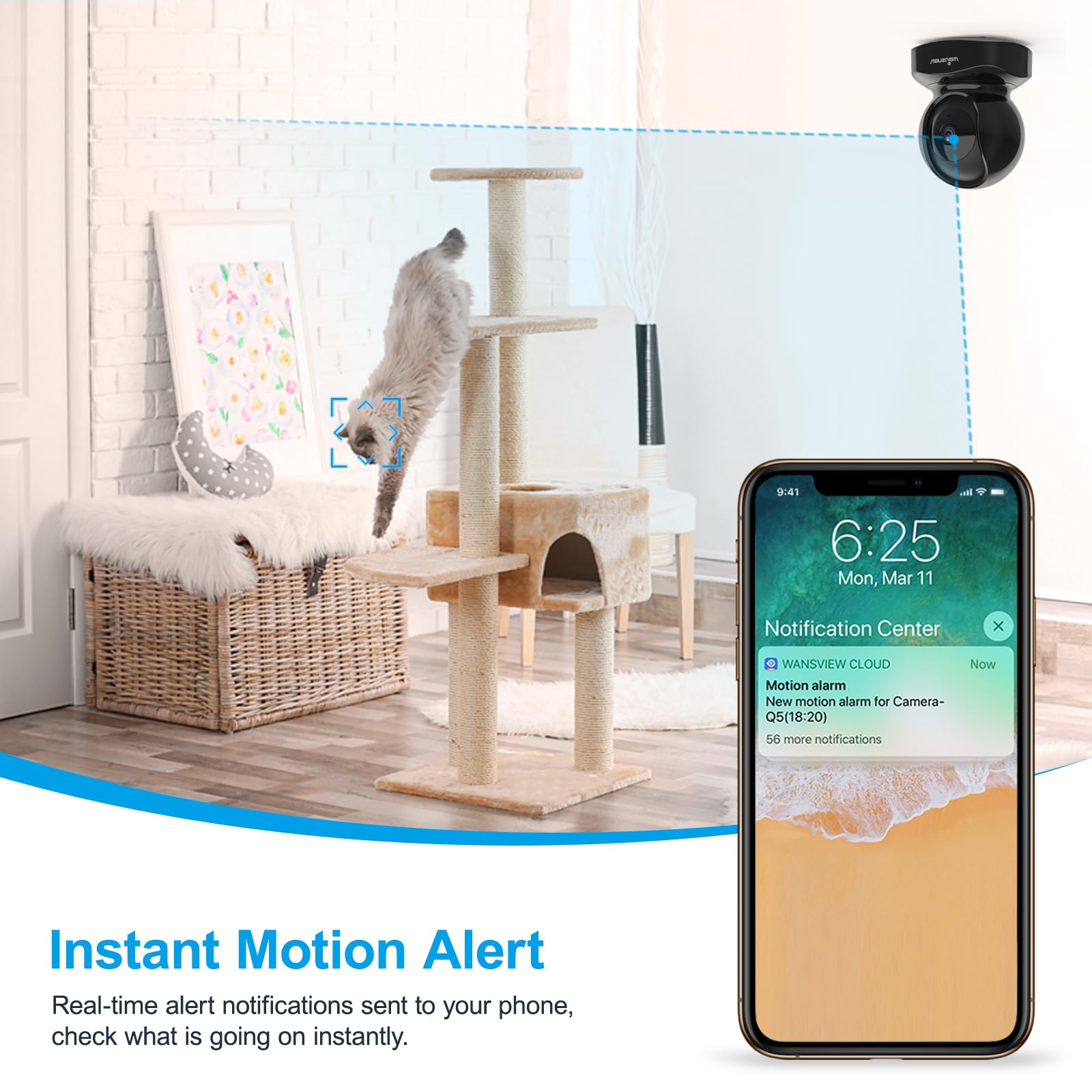 wansview Wireless Security Camera, IP Camera 1080P HD, WiFi Home Indoor Camera for Baby/Pet/Nanny, 2 Way Audio Night Vision, Works with Alexa, with TF Card Slot and Cloud