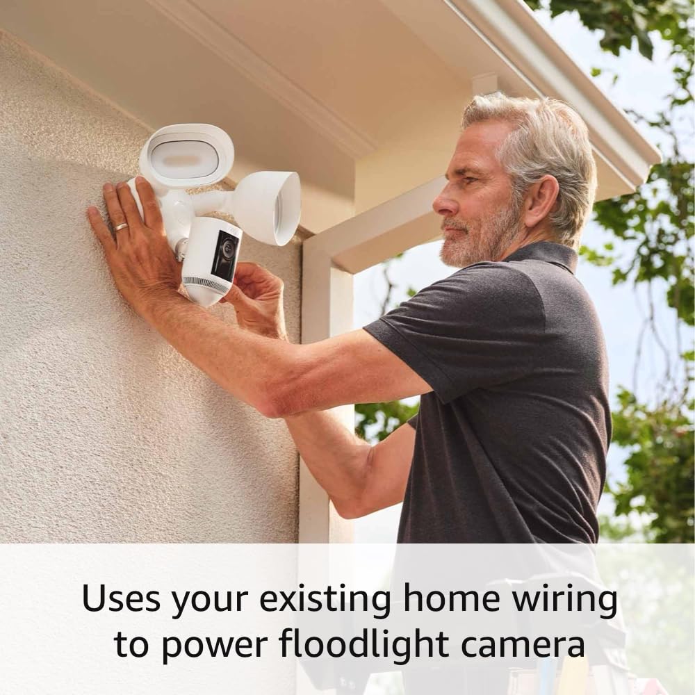 Ring Floodlight Cam Wired Pro with Bird’s Eye View and 3D Motion Detection, White