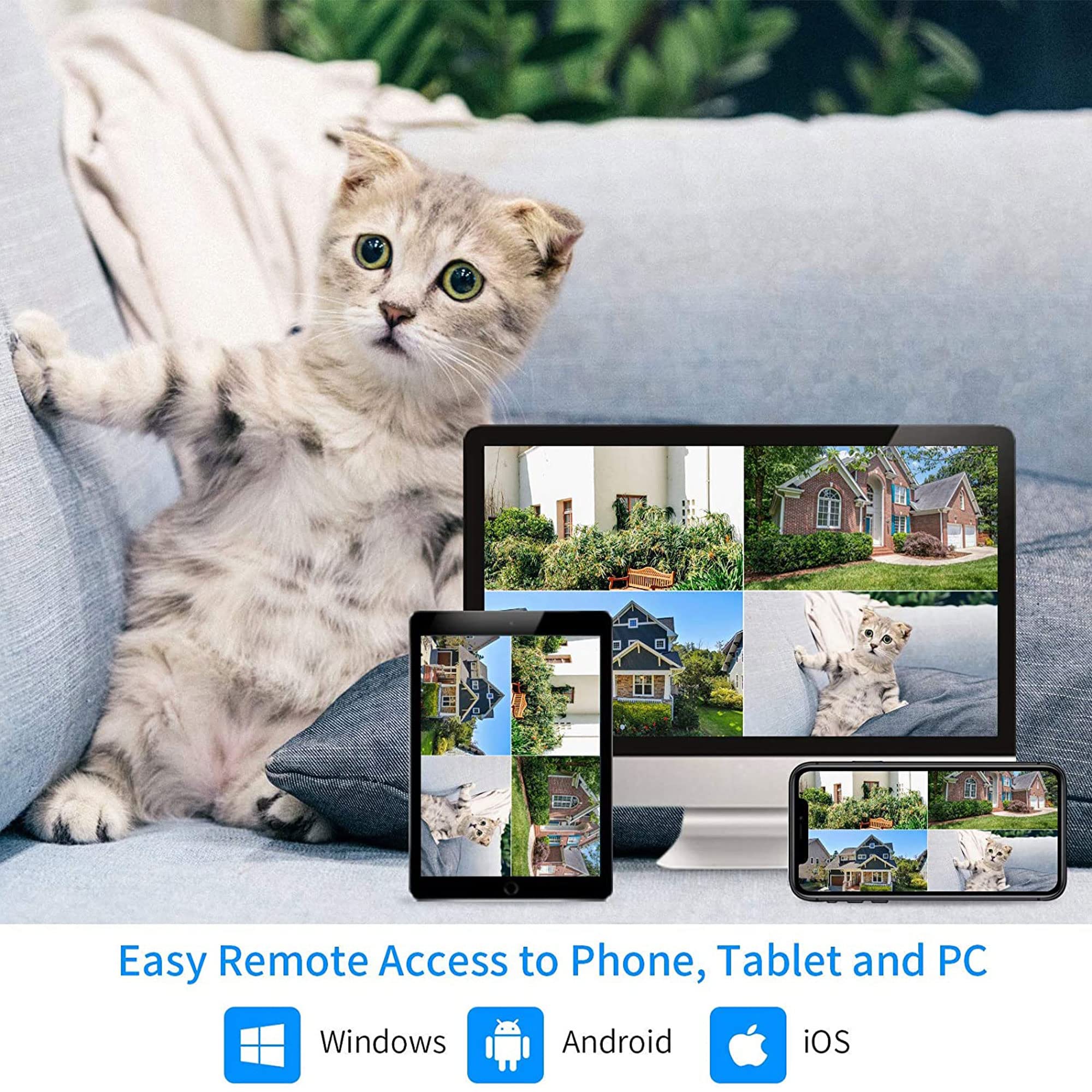 [10CH Expandable, 2K] Hiseeu All in one with 12" LCD Monitor 3TB Hard Drive, Wireless Security Camera System, Home Business 5MP Dual WiFi NVR 4Pcs 3MP Outdoor Bullet IP Cameras Night Vision Waterproof