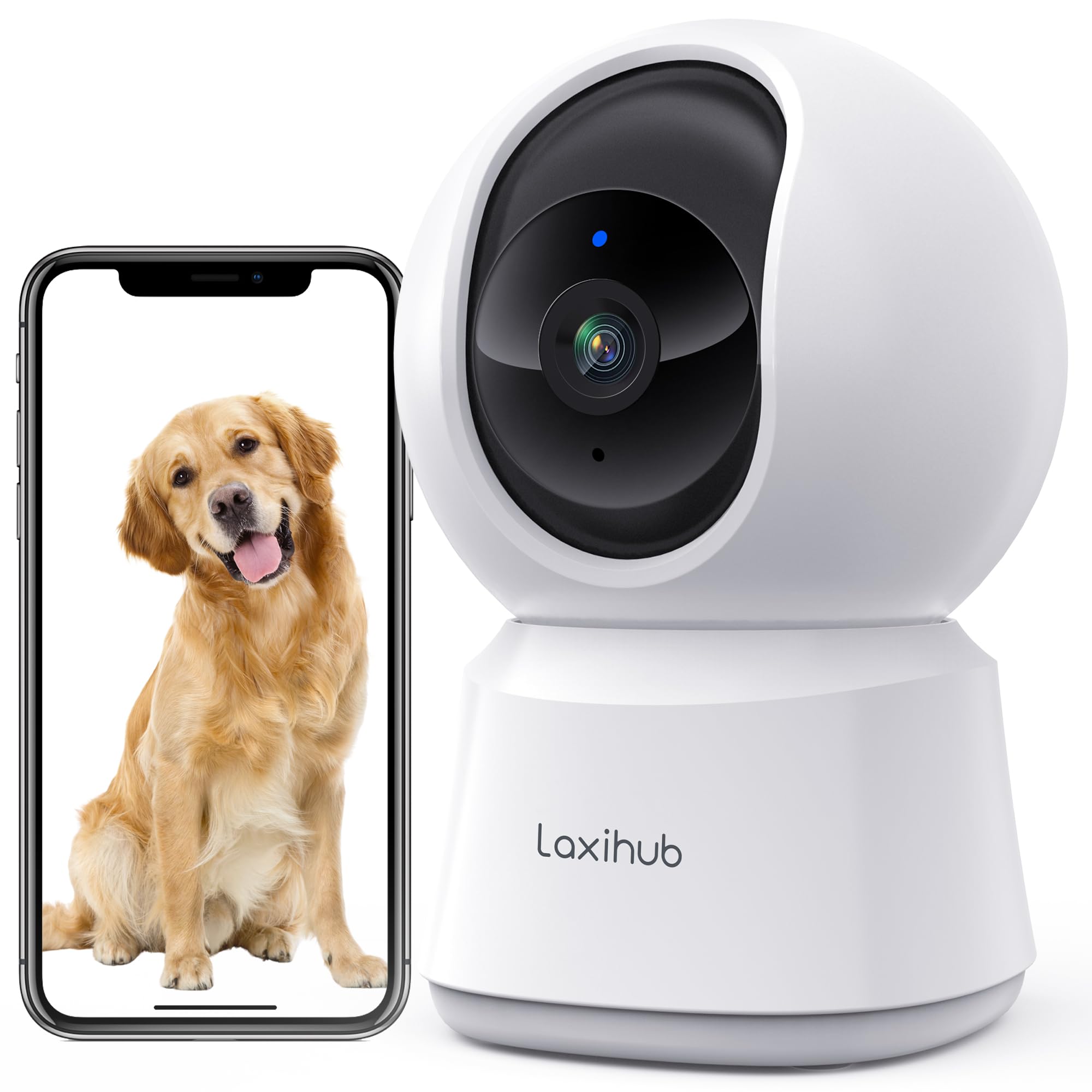 LAXIHUB 360° Pet Camera with Phone App, Indoor Security Camera for Baby/Dog, P2 Pan/Tilt Pet Monitor with Super IR Night Vision, Motion Detection & 2-Way Audio, Works with Alexa & Google Assistant