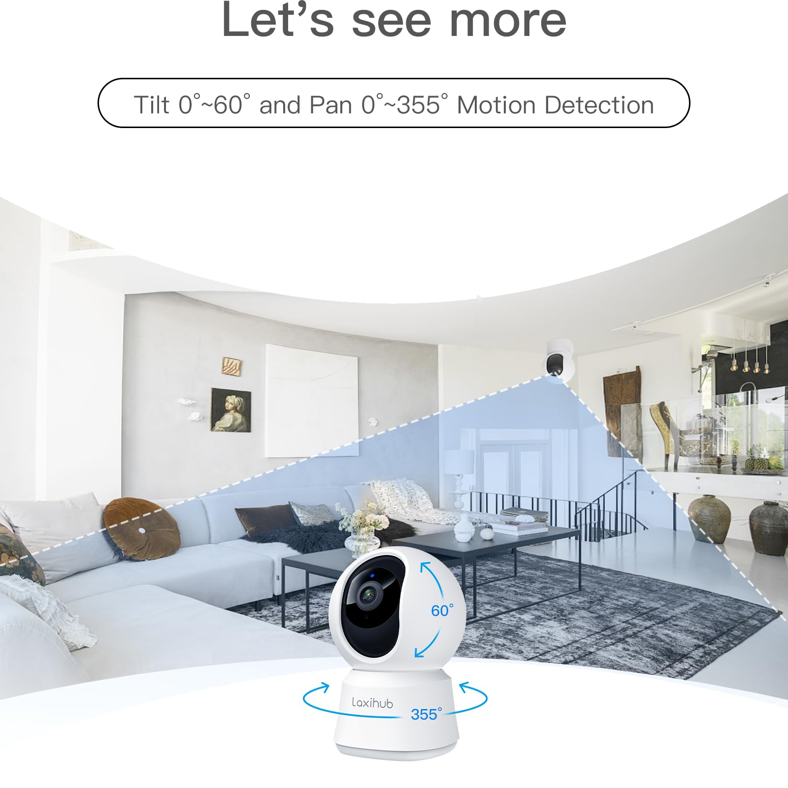 LAXIHUB 360° Pet Camera with Phone App, Indoor Security Camera for Baby/Dog, P2 Pan/Tilt Pet Monitor with Super IR Night Vision, Motion Detection & 2-Way Audio, Works with Alexa & Google Assistant