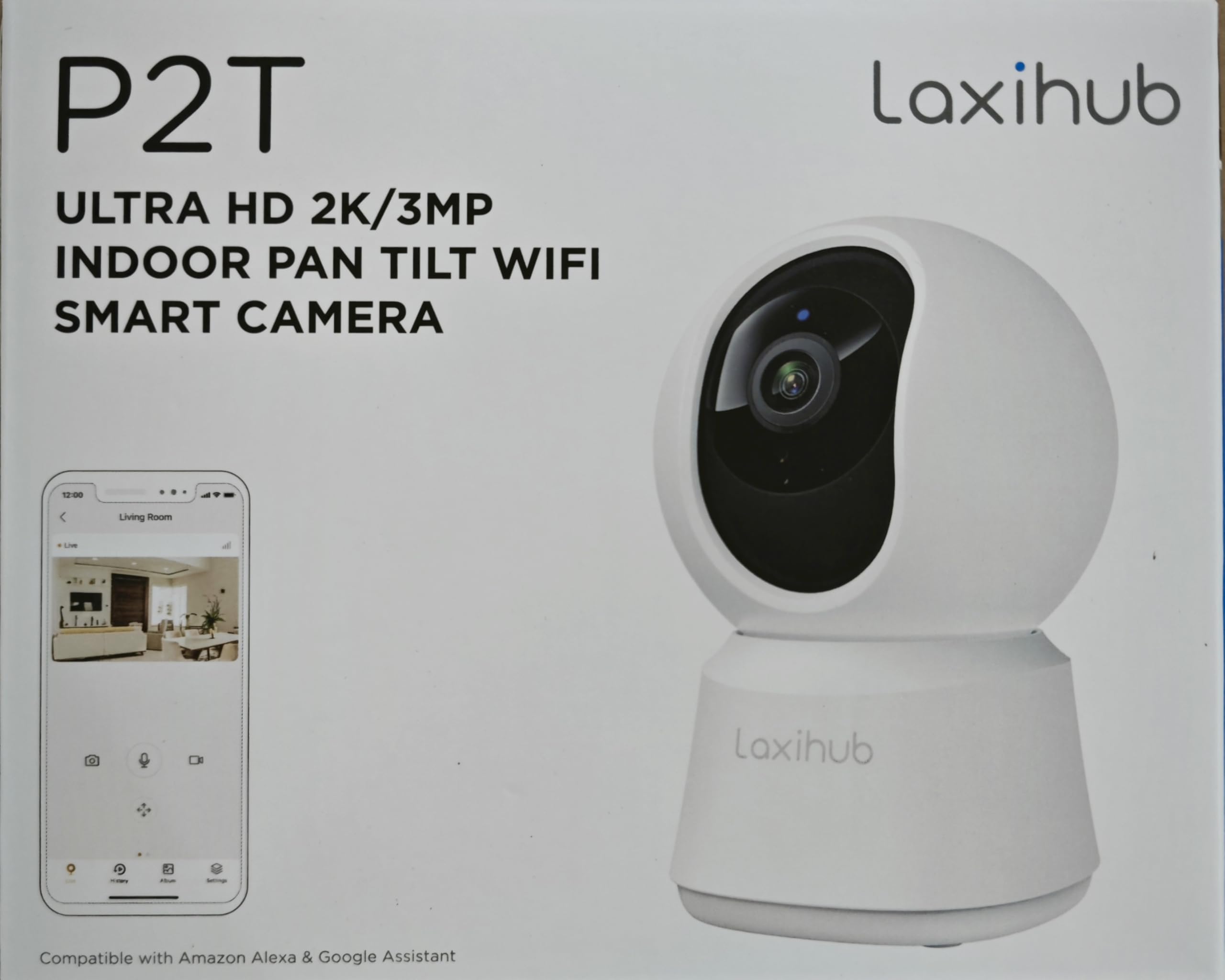 LAXIHUB 360° Pet Camera with Phone App, Indoor Security Camera for Baby/Dog, P2 Pan/Tilt Pet Monitor with Super IR Night Vision, Motion Detection & 2-Way Audio, Works with Alexa & Google Assistant