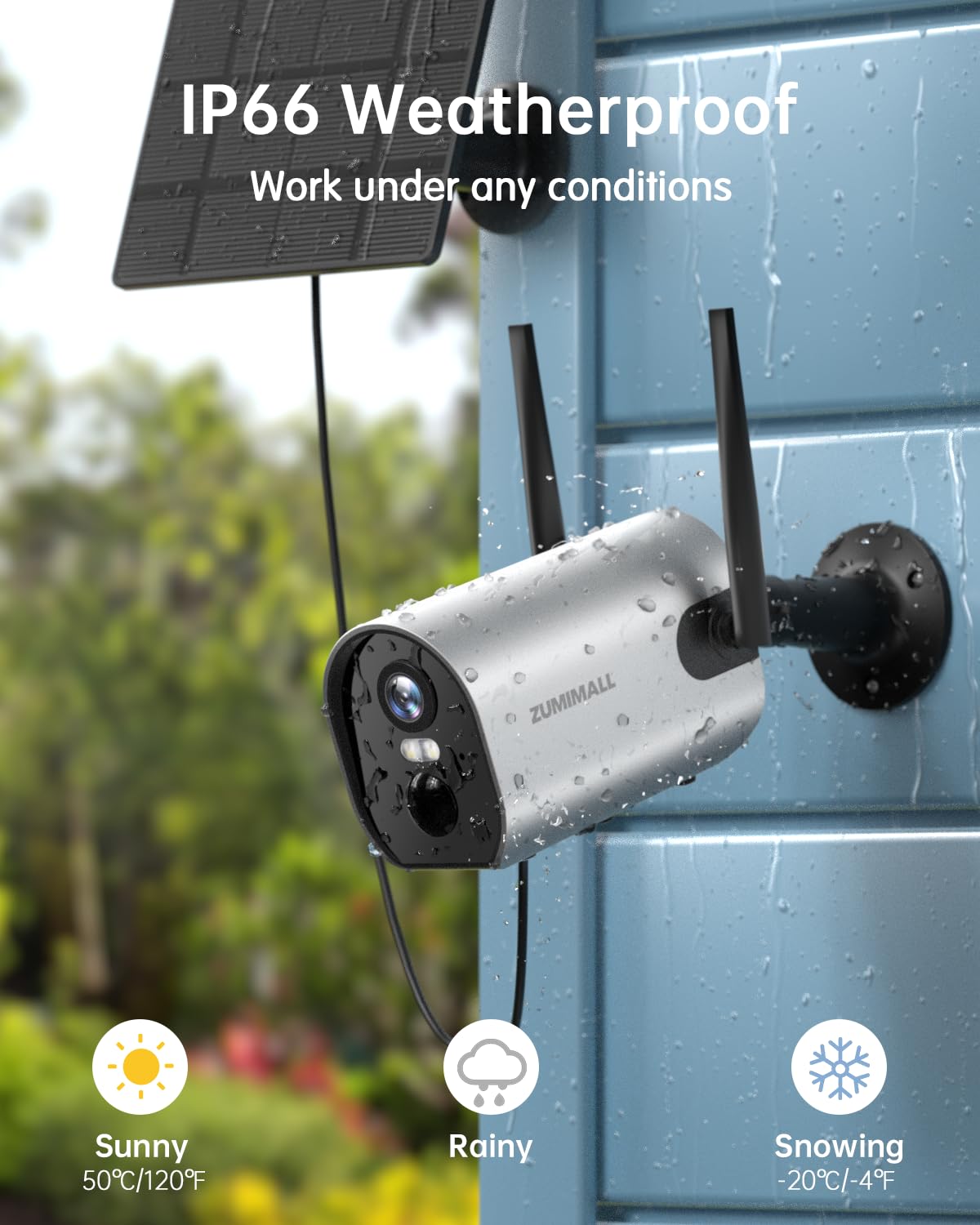 ZUMIMALL Security Cameras Wireless Outdoor - 2K Solar Powered Security Camera with 3MP Color Night Vision, Outdoor WiFi Surveillance Camera /2 Way Talk/PIR Motion Detection/Spotlight/IP66 Waterproof