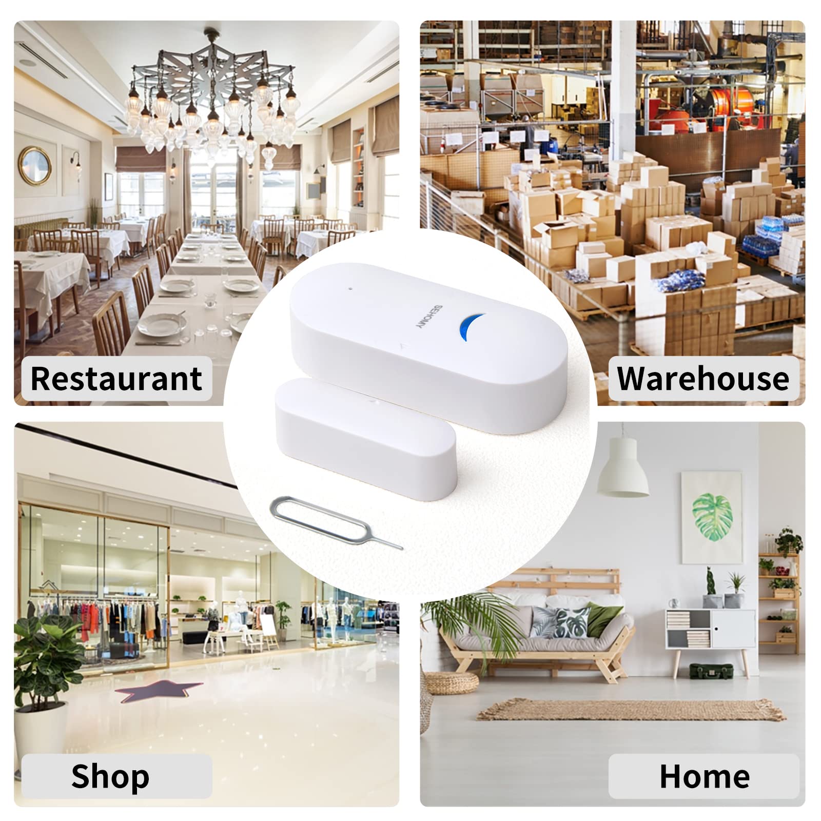 SEHOMY 2 Pack WiFi Door Sensor Detector Smart, Wireless Window Sensor Real-time Alarm Compatible with Alexa Google Assistant, Home Security Door Open Contact Sensor for Bussiness Burglar Alert