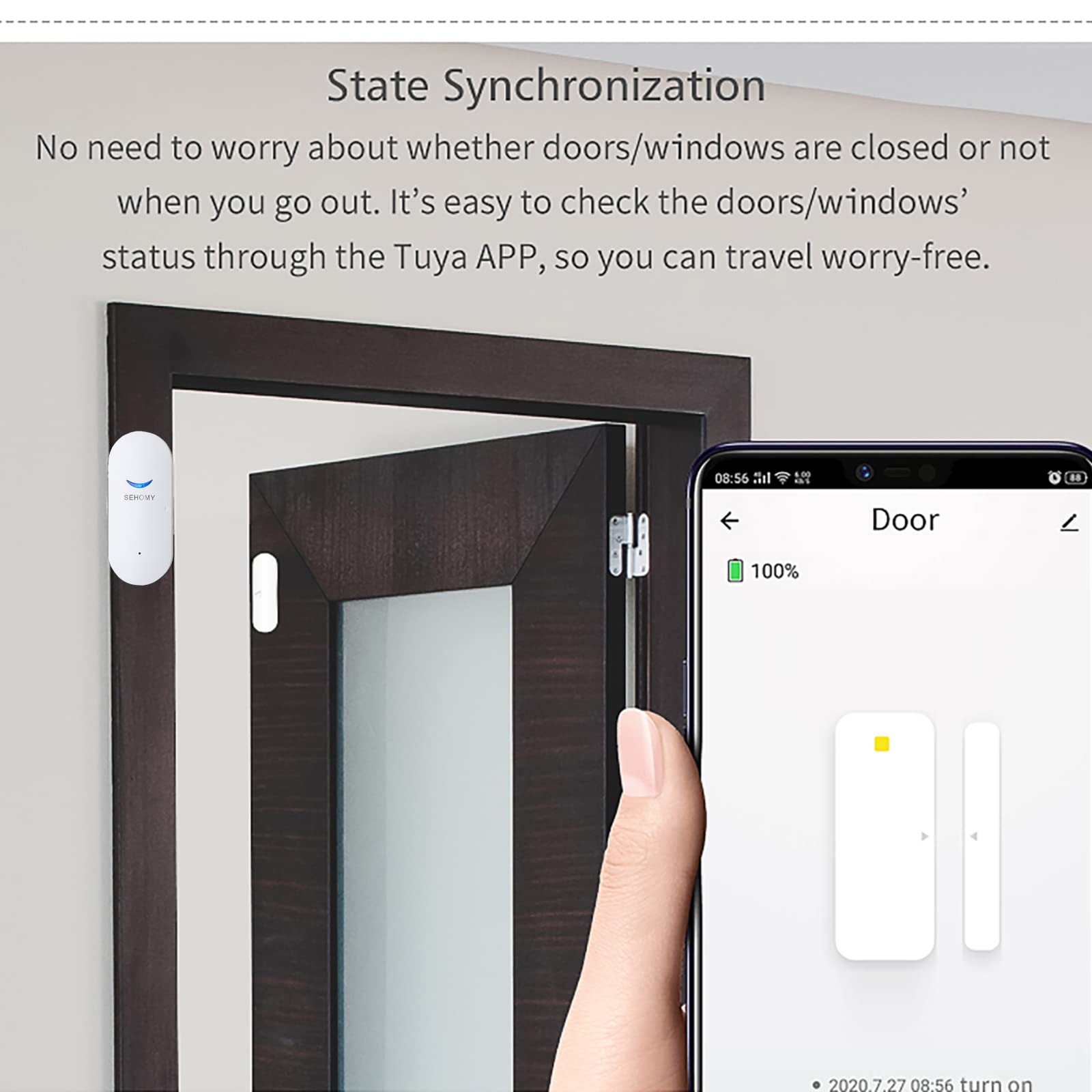 SEHOMY 2 Pack WiFi Door Sensor Detector Smart, Wireless Window Sensor Real-time Alarm Compatible with Alexa Google Assistant, Home Security Door Open Contact Sensor for Bussiness Burglar Alert