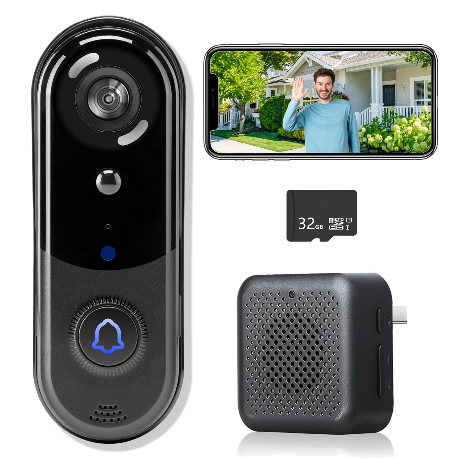 Doorbell Camera Wireless WiFi Video Doorbell Two-Way Audio Human PIR Motion Detection HD Security Camera Real-Time Video for iOS & Android Phone