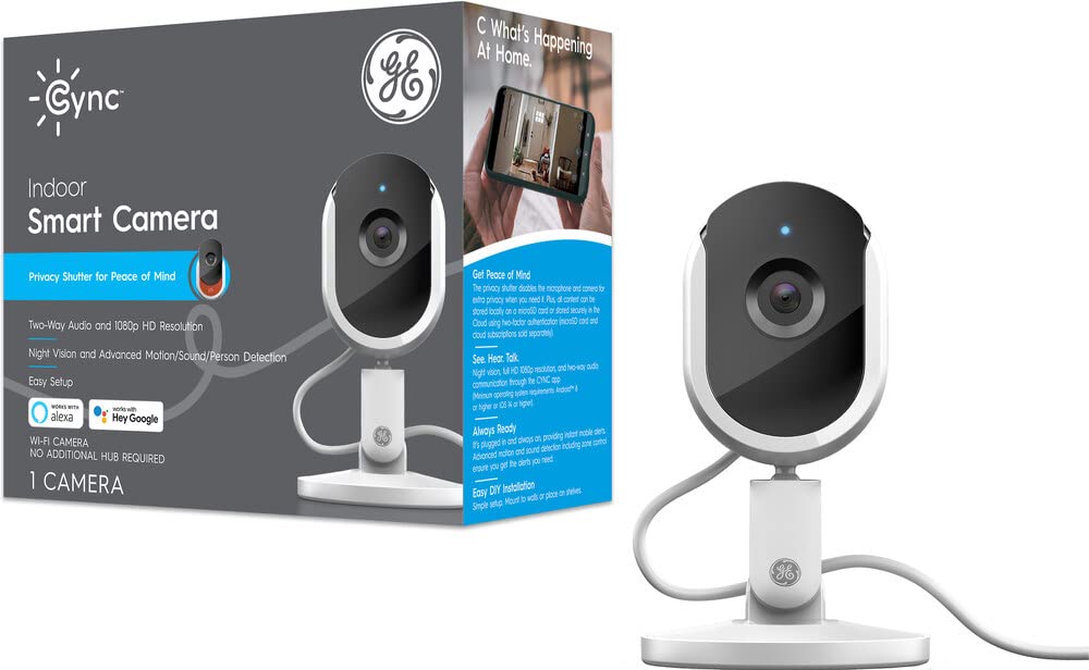 GE CYNC Smart Indoor Security Camera, Baby Monitor, Dog Camera, Night Vision, Works with Alexa and Google Assistant, Two-Way Audio, 1080p Resolution, No Hub Required