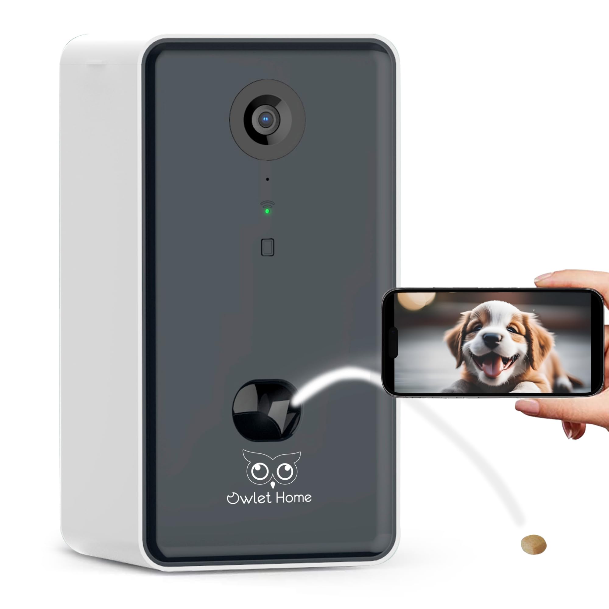 Owlet Home Pet Camera with Treat Dispenser Tossing for Dogs/Cats, 2.4Ghz & 5Ghz WiFi, 1080P Camera, Live Video, Auto Night Vision, 2-Way Audio, Compatible with Alexa, pre-Recorded Voice Message