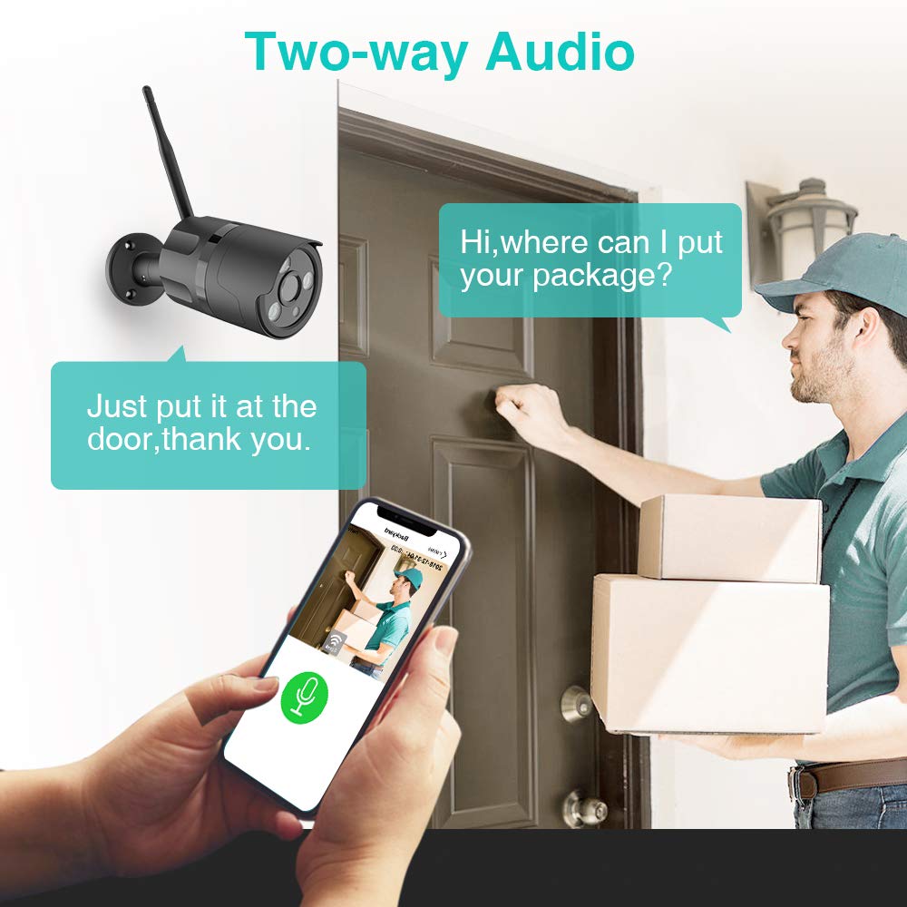 Outdoor Camera, 1080P WiFi Outdoor Security Camera, FHD Night Vision, A.I. Motion Detection, Instant Alert via Phone, 2-Way Audio, Live Video Zooms Function, Cloud Storage/Micro SD Card (Black)