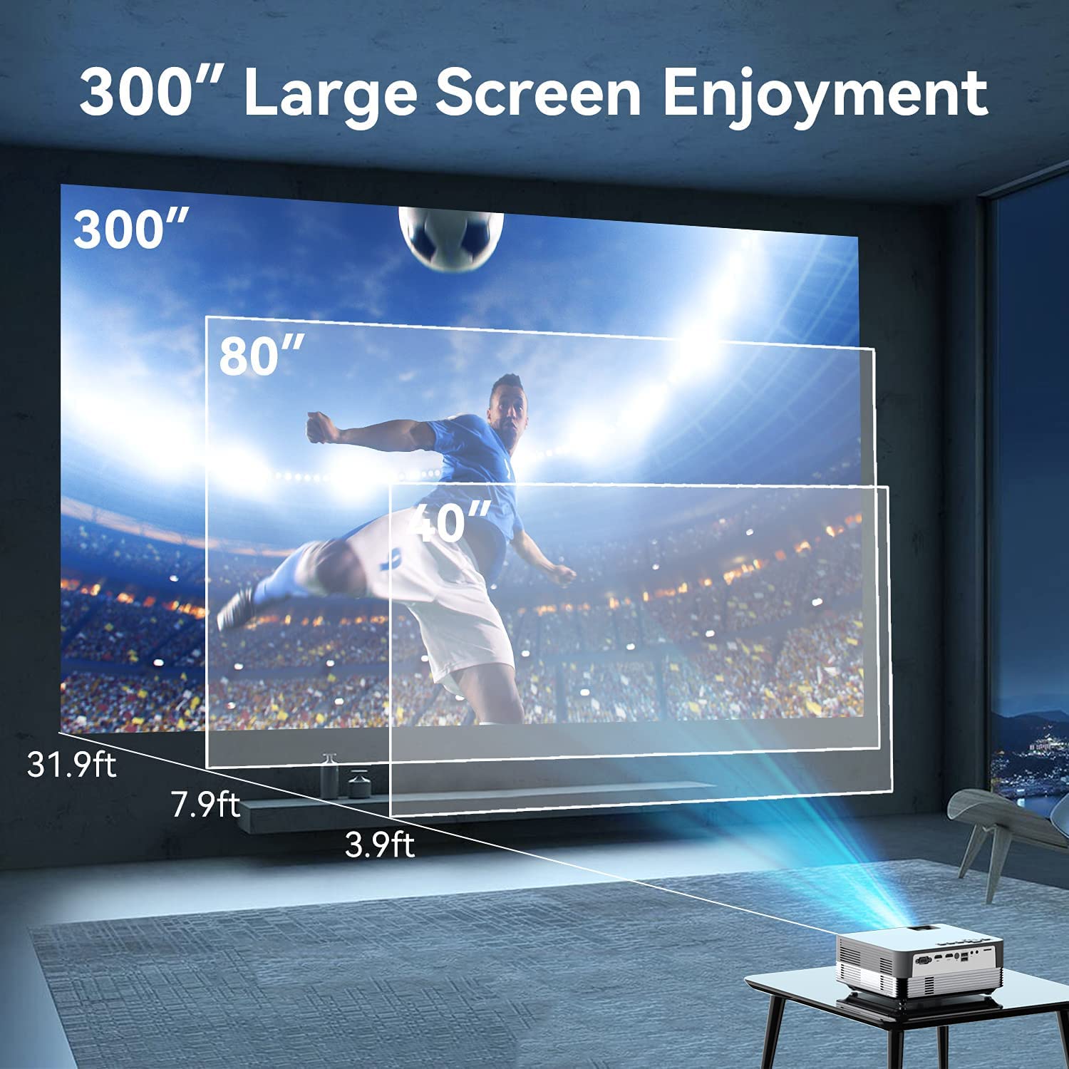 Native 1080P WiFi Bluetooth Projector, MOOKA Upgraded 8500L HD Video Projector with Carrying Bag,Support 4K &300“ Display,Mini Outdoor Movie Projectors Compatible with iOS/Android/PC/TV Stick/PS4