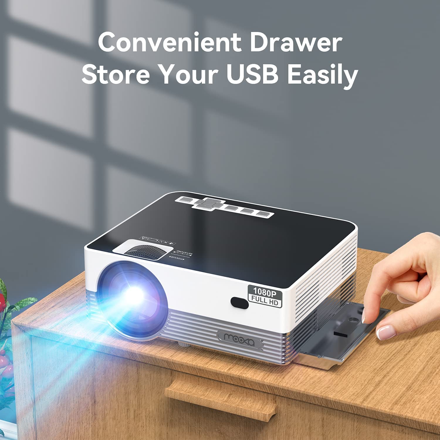 Native 1080P WiFi Bluetooth Projector, MOOKA Upgraded 8500L HD Video Projector with Carrying Bag,Support 4K &300“ Display,Mini Outdoor Movie Projectors Compatible with iOS/Android/PC/TV Stick/PS4